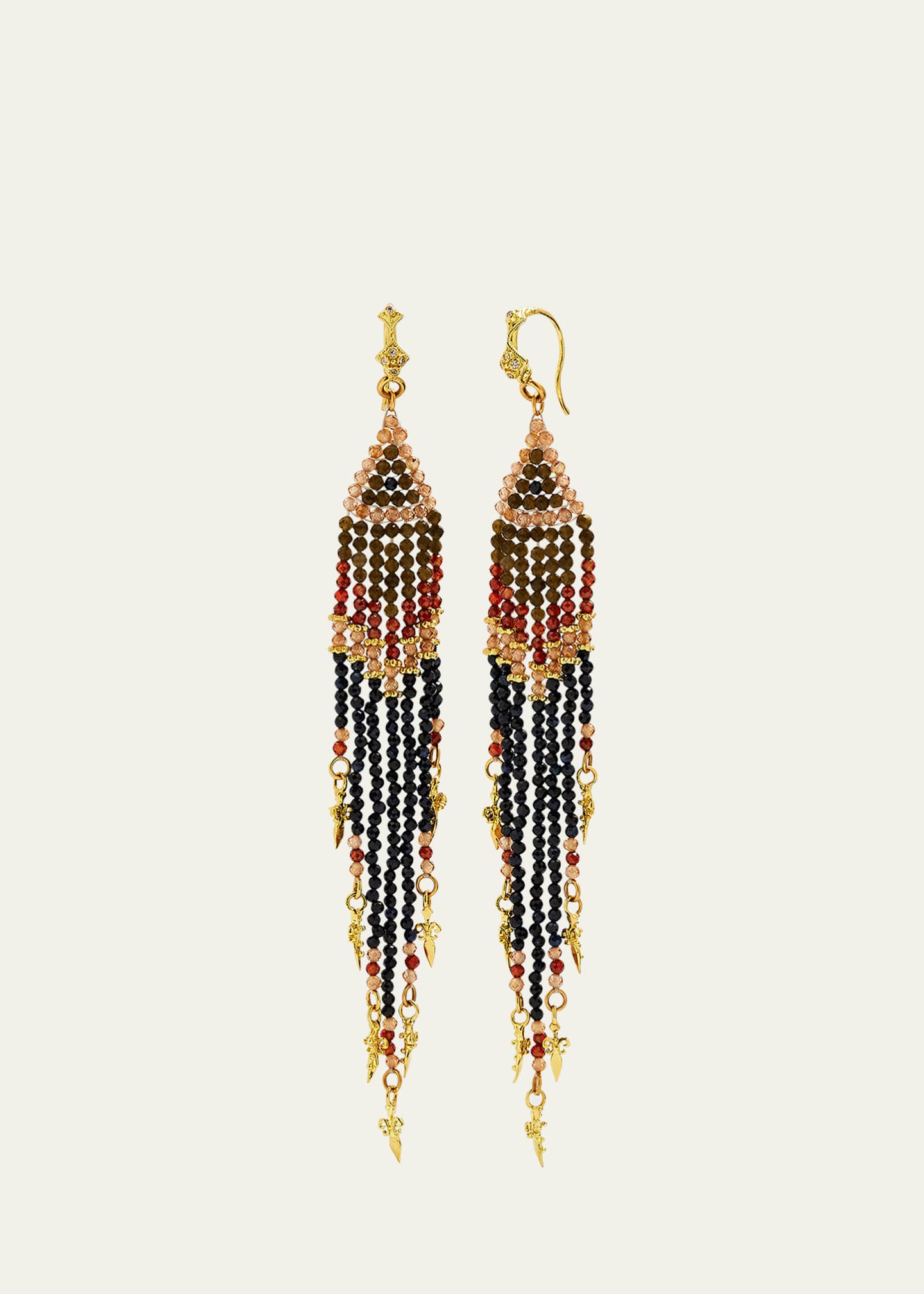Armenta 18K Yellow Gold Beaded Feather Earrings with Shaded Sapphires ...