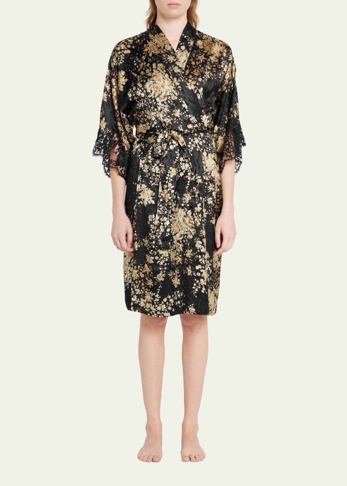 Lise Charmel Floral-Print Lace-Trim Robe - Bergdorf Goodman