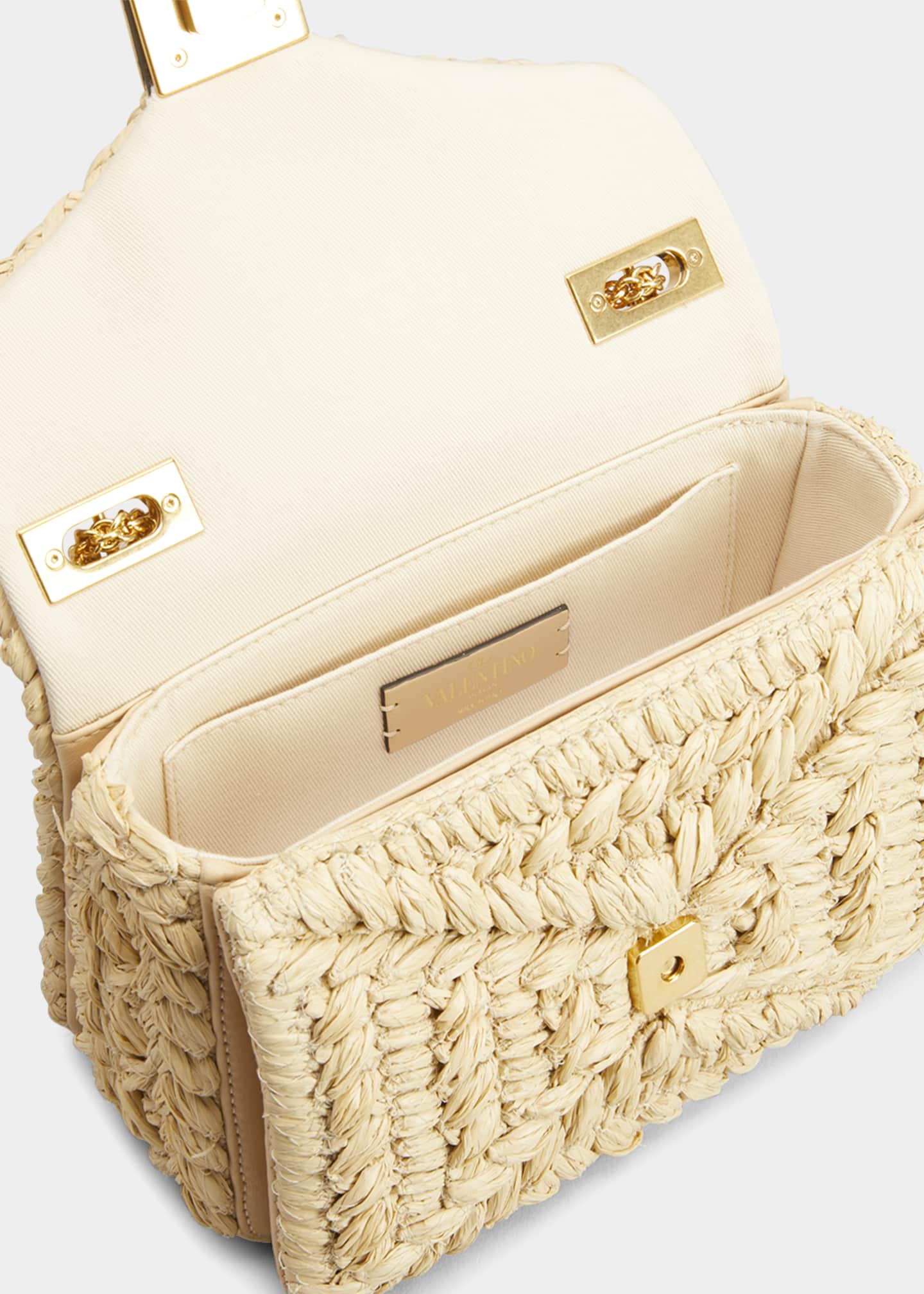 Valentino Garavani One Stud Small Raffia Shoulder Bag - Bergdorf Goodman