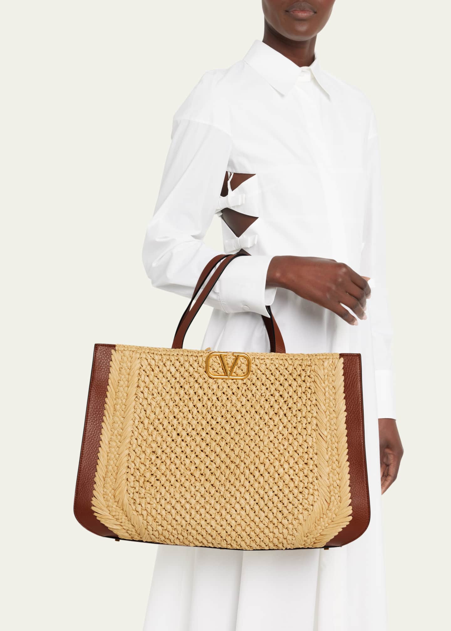 Valentino Garavani VLOGO Raffia Tote Bag - Bergdorf Goodman