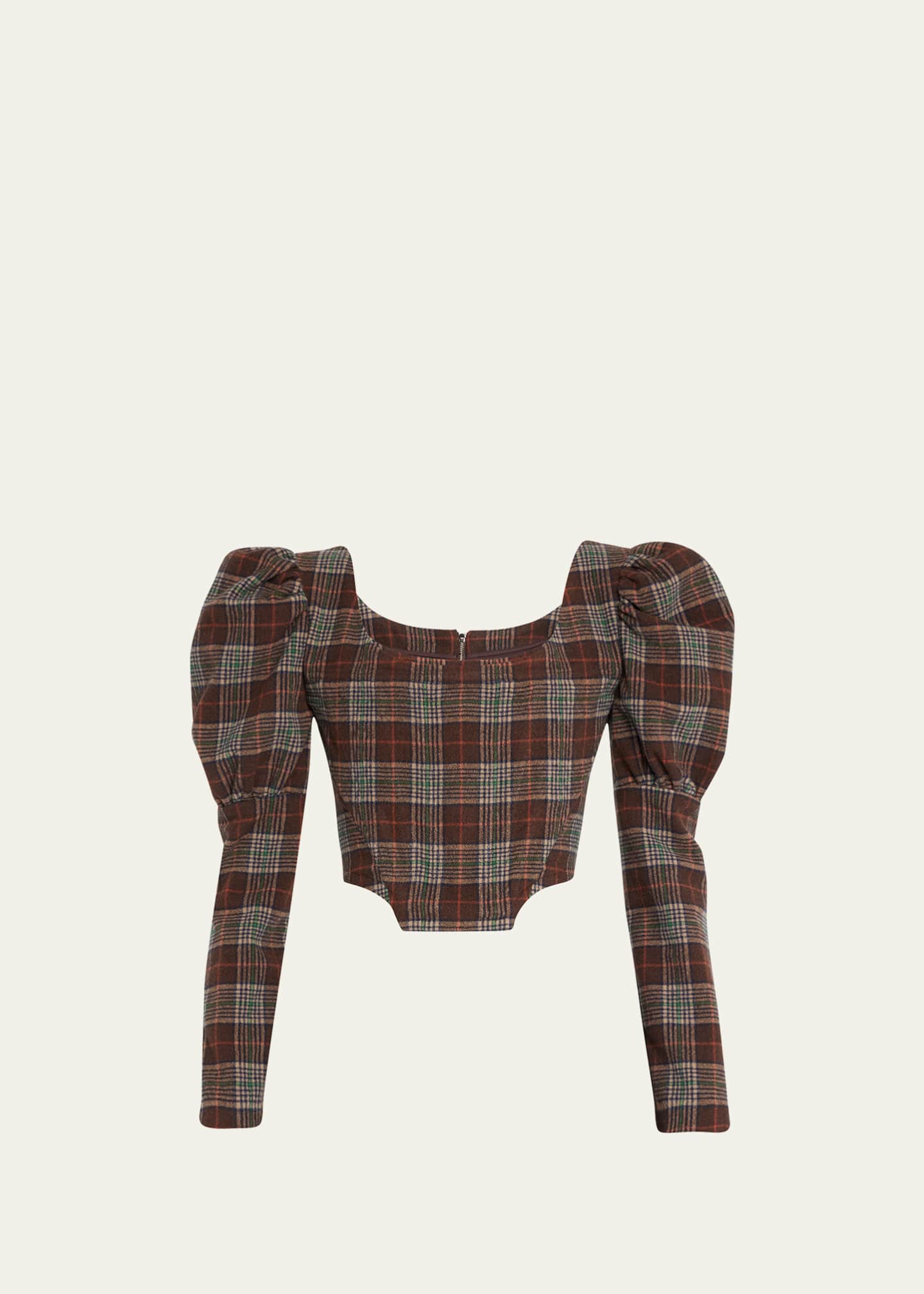 PUPPETS AND PUPPETS Plaid Puff-Sleeve Crop Corset Top - Bergdorf Goodman
