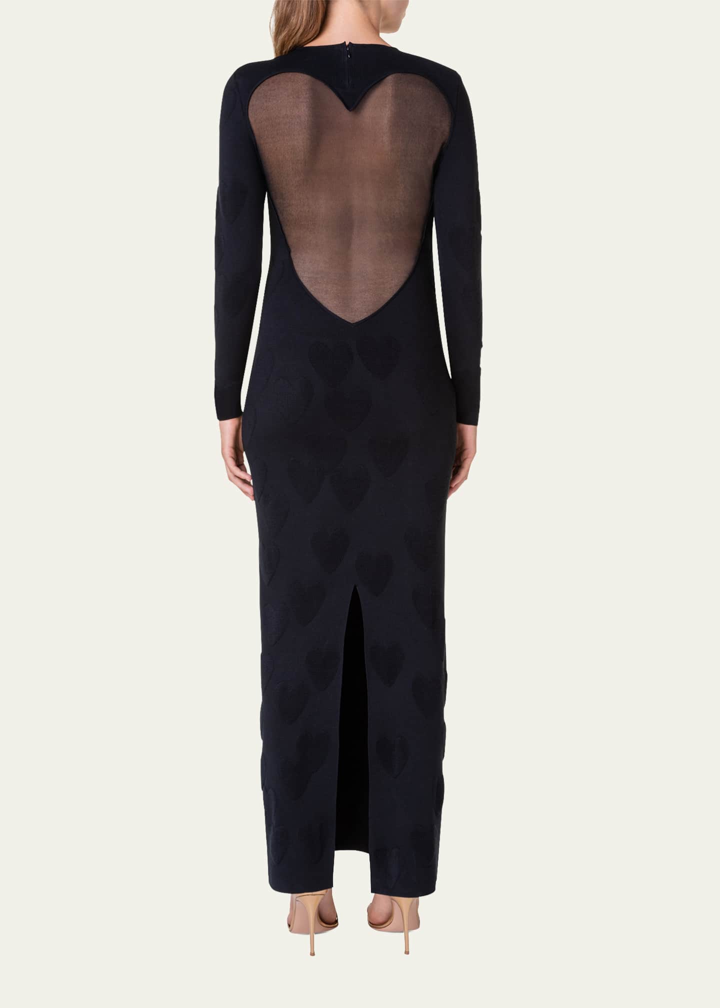 Akris Jacquard Hearts Long Knit Dress w/ Back Cutout - Bergdorf Goodman