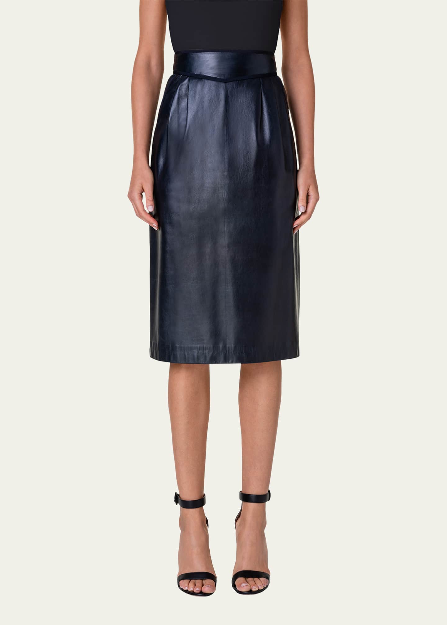 Akris Pleated Nappa Leather Midi Skirt - Bergdorf Goodman