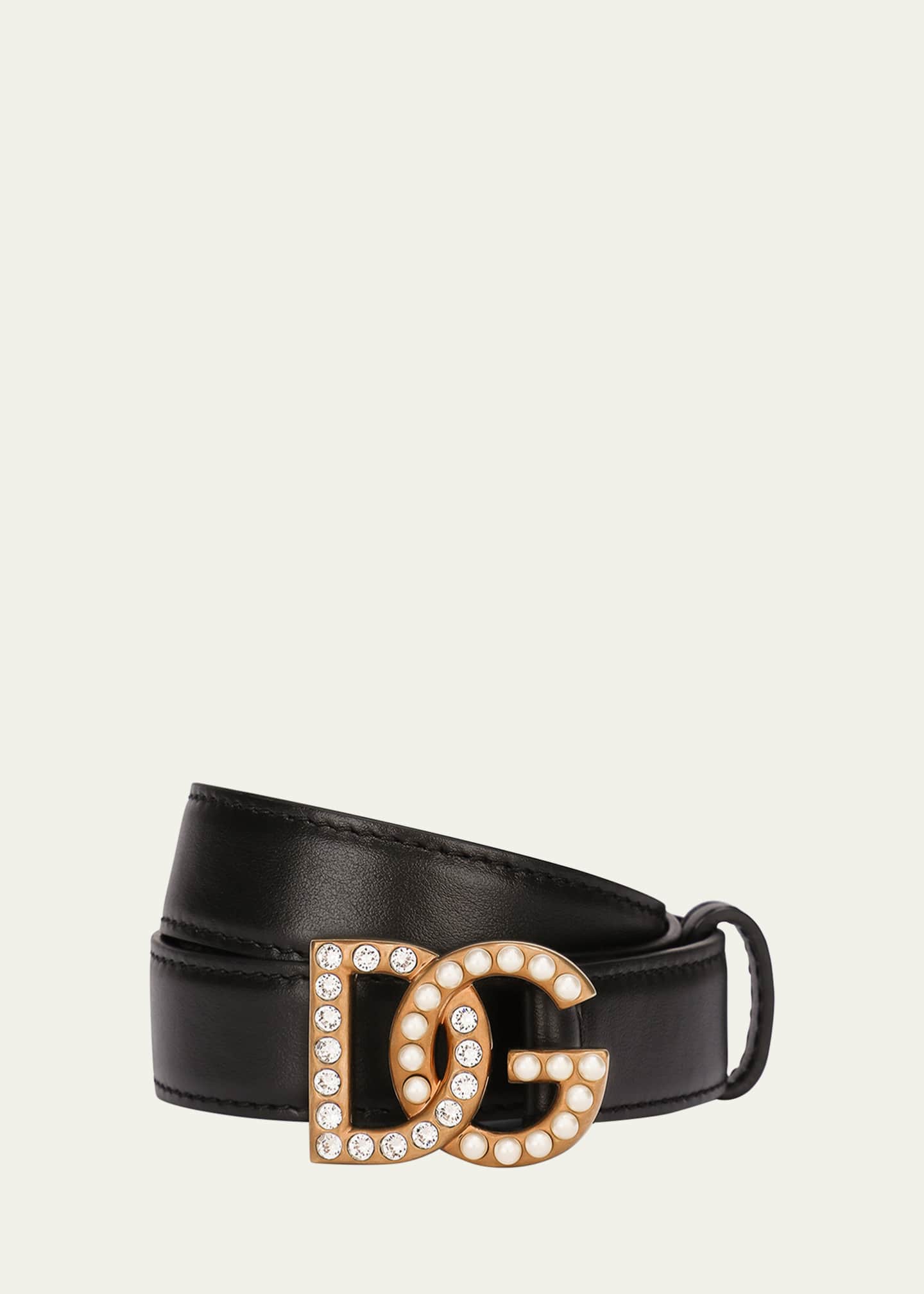 Dolce&Gabbana Embellished Pearly Interlocking DG Leather Belt ...