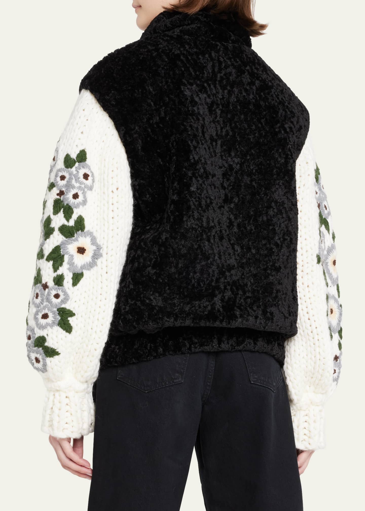 Tu Lize Embroidered Sleeve Faux Fur Bomber Jacket - Bergdorf Goodman