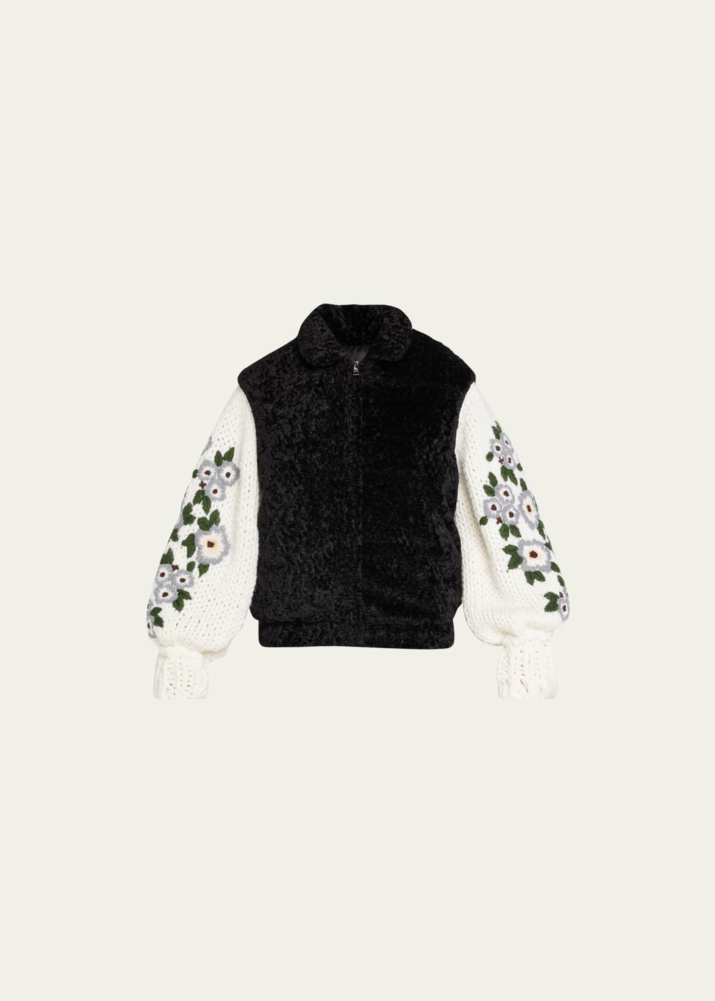 Tu Lize Embroidered Sleeve Faux Fur Bomber Jacket - Bergdorf Goodman