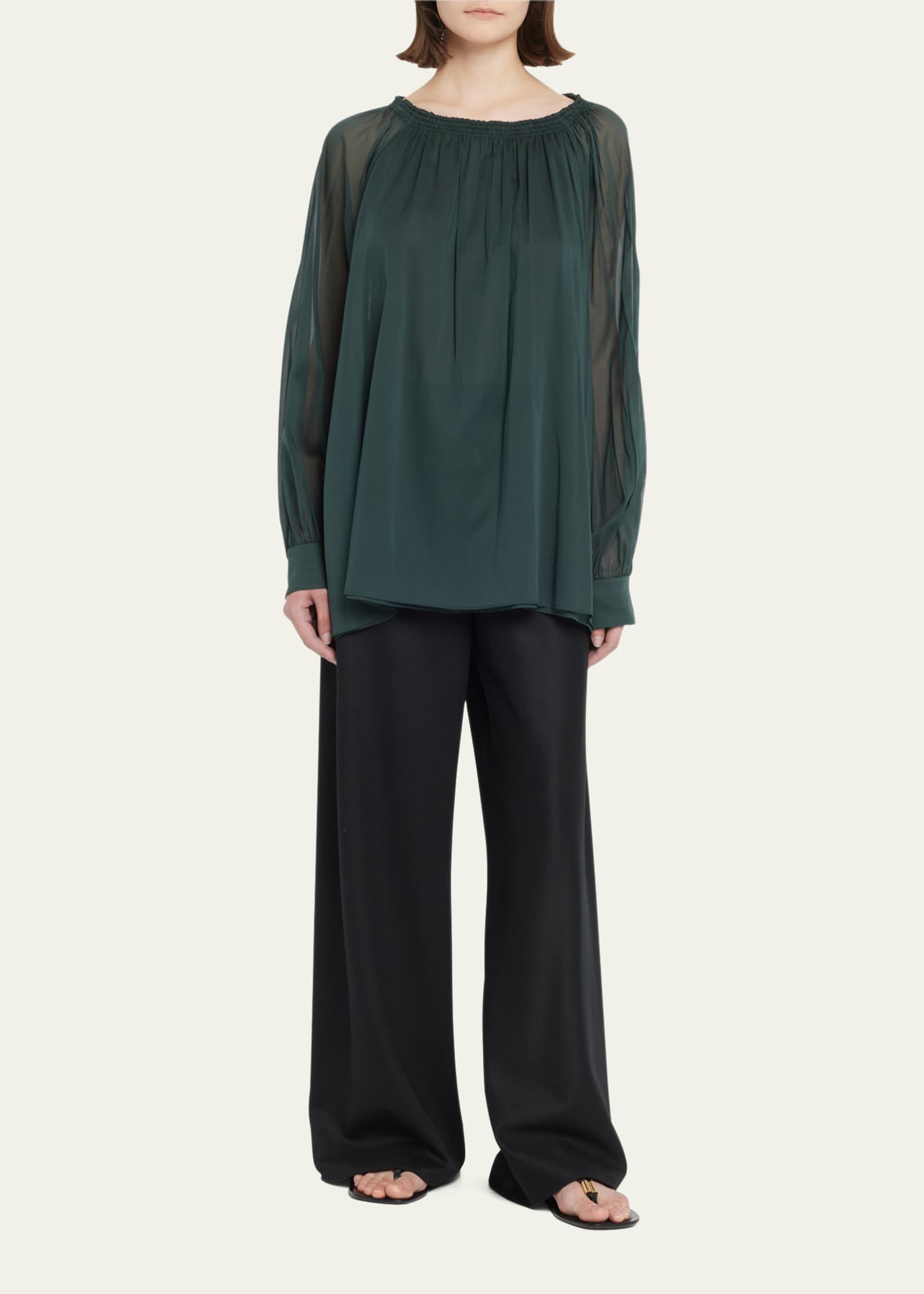 INDRESS Semi-Sheer Pleated Blouse - Bergdorf Goodman