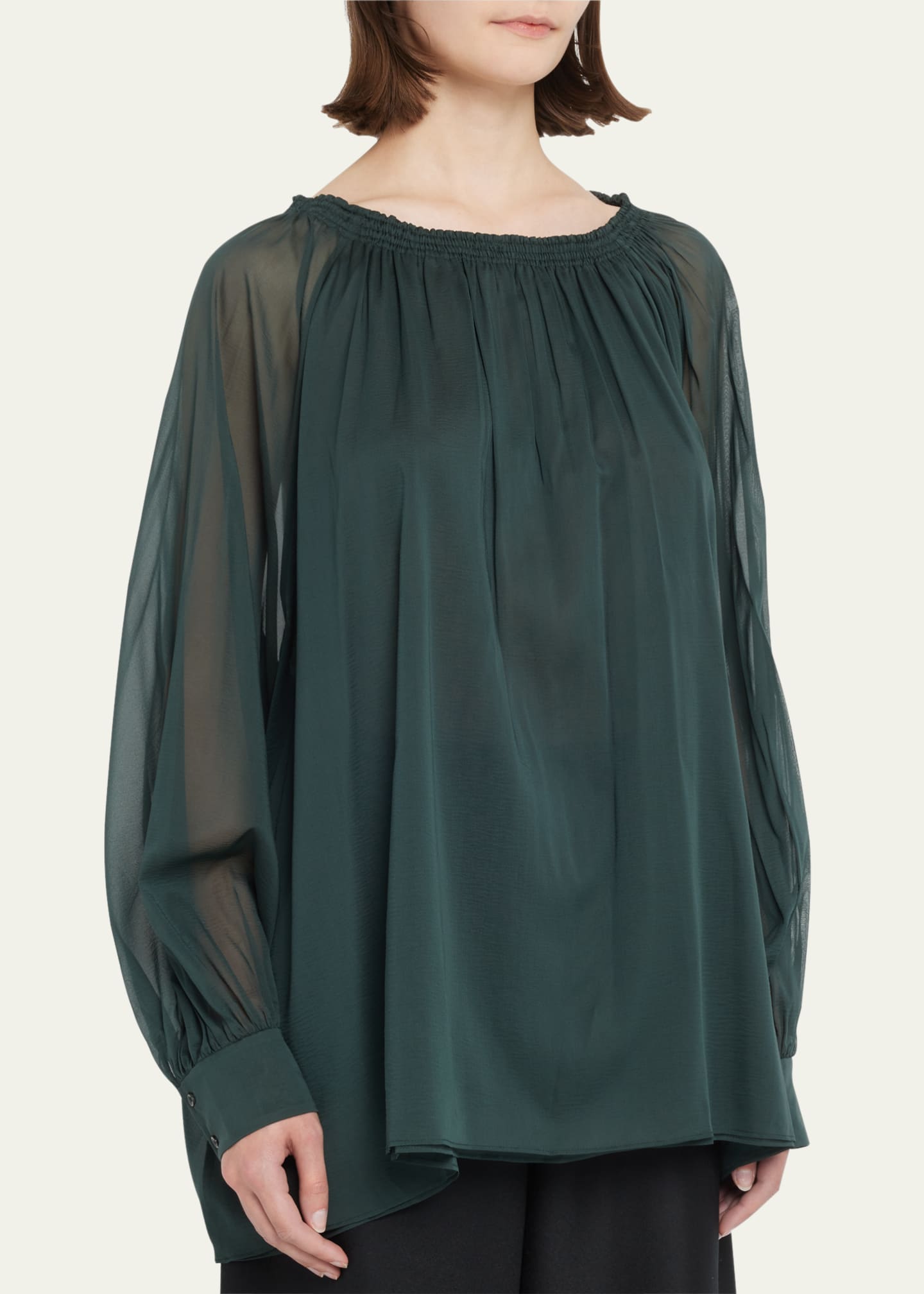 INDRESS Semi-Sheer Pleated Blouse - Bergdorf Goodman