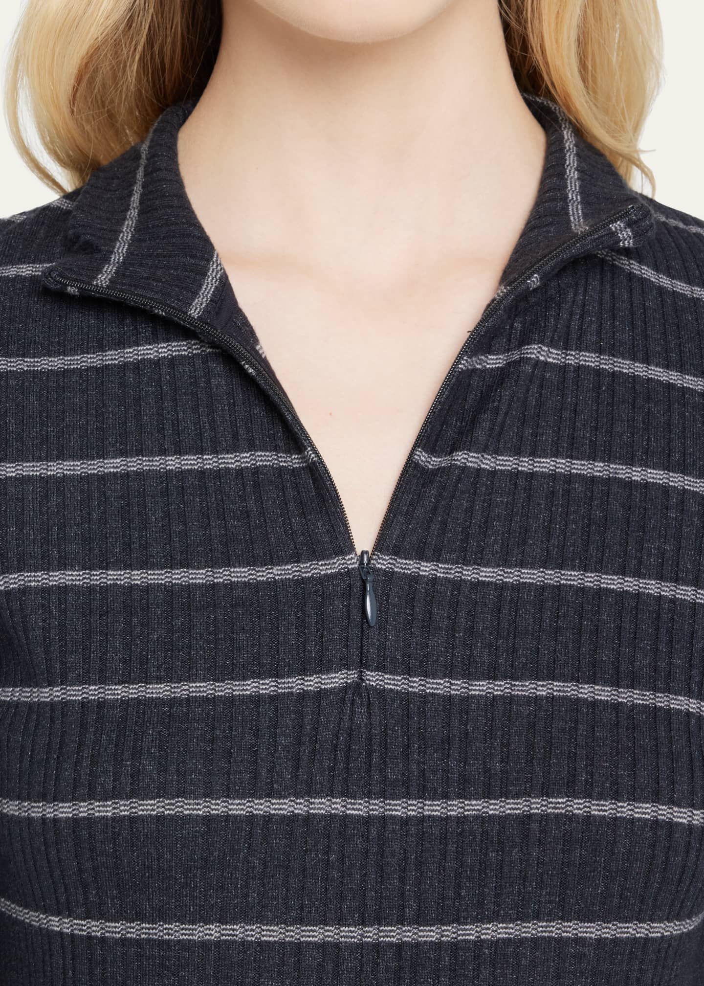 Vince Striped Rib Half-Zip Sweater - Bergdorf Goodman