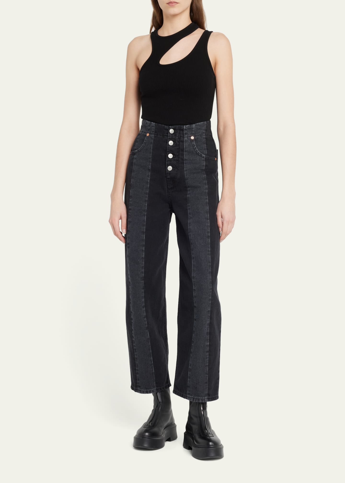 MM6 Maison Margiela Paneled Wide Tapered Ankle Jeans - Bergdorf Goodman