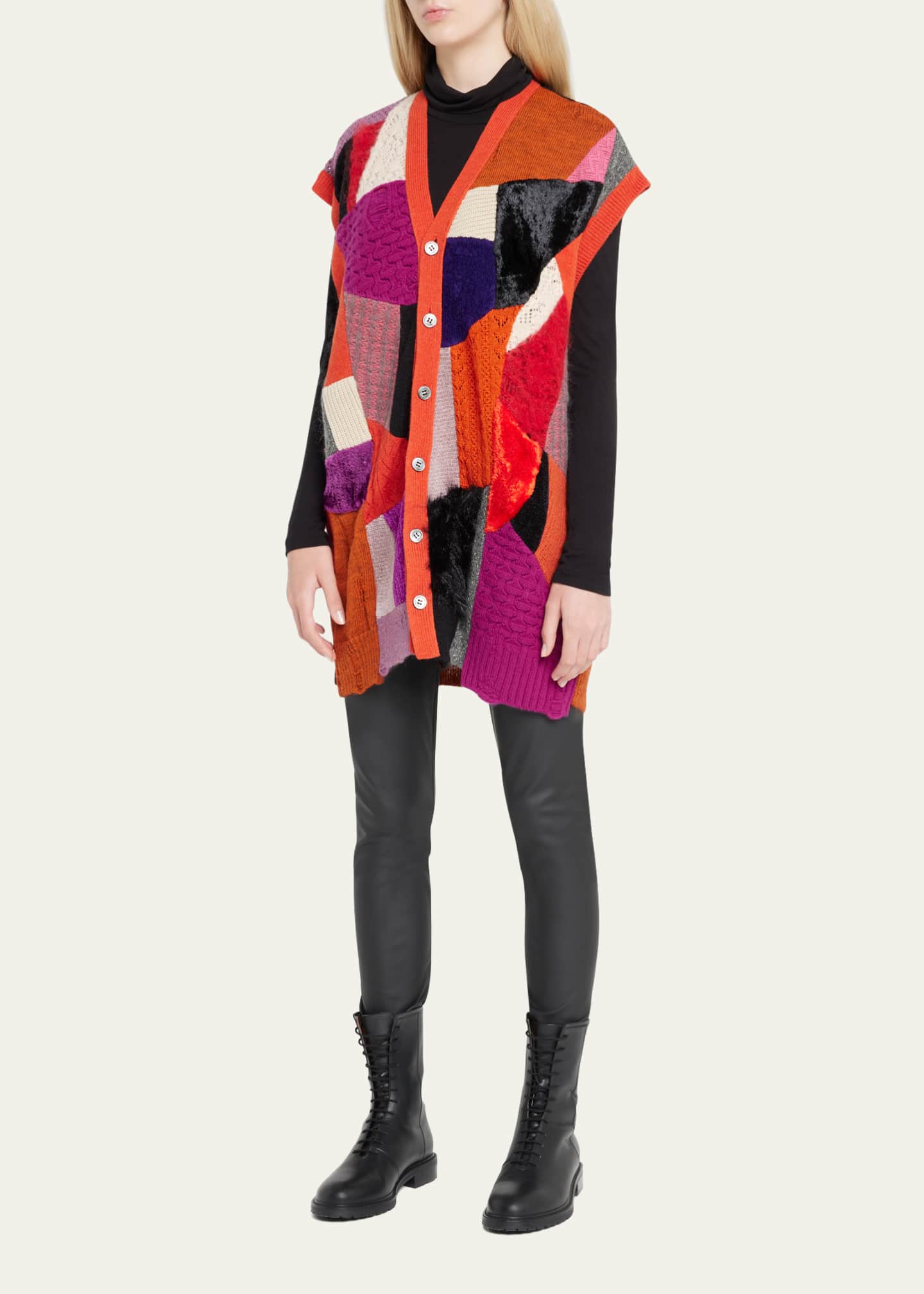 Junya Watanabe Patchwork Wool Cardigan Sweater Vest - Bergdorf Goodman