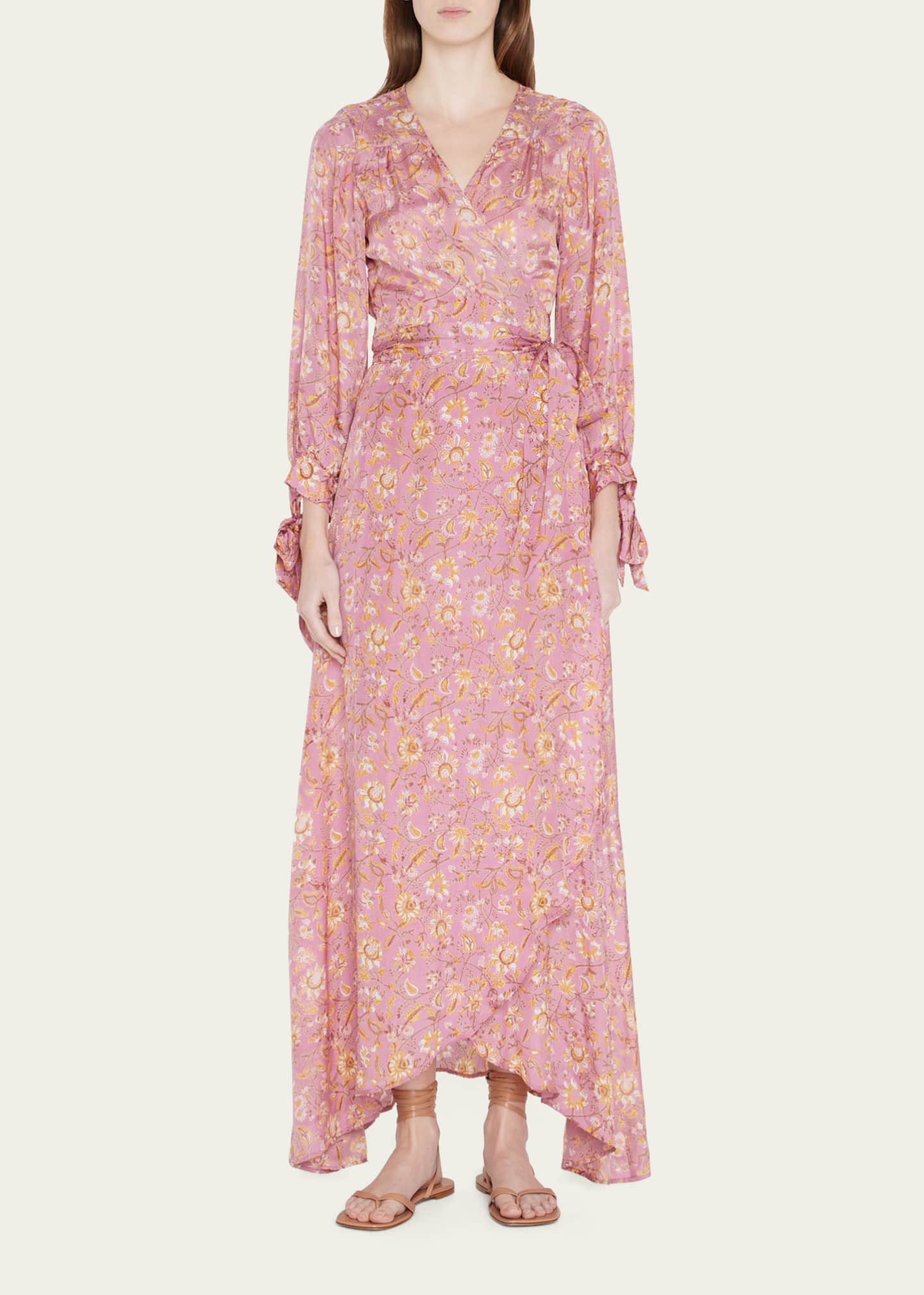 Hannah Artwear Luna Floral Silk Tie-Cuff Maxi Wrap Dress - Bergdorf Goodman