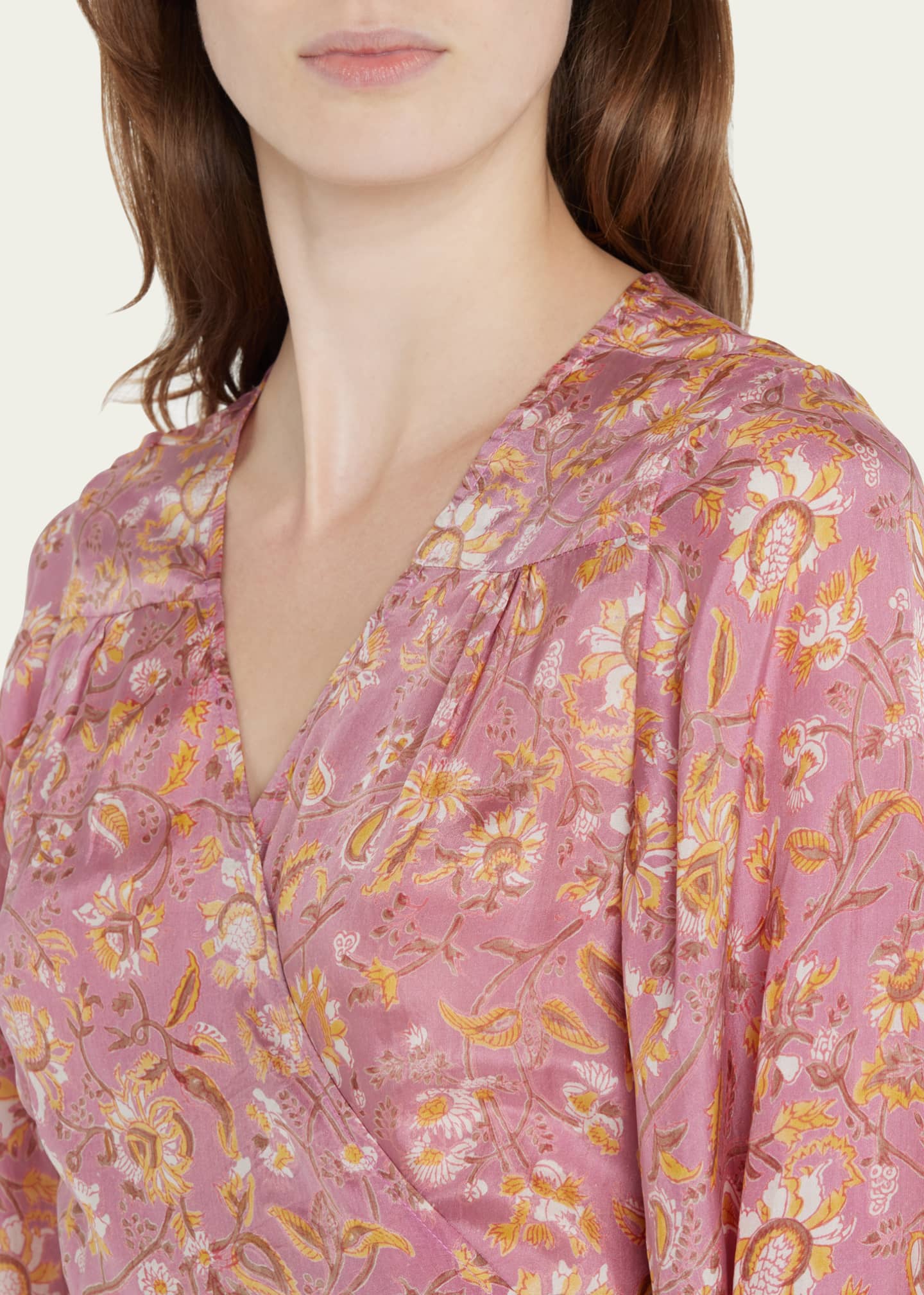 Hannah Artwear Luna Floral Silk Tie-Cuff Maxi Wrap Dress - Bergdorf Goodman