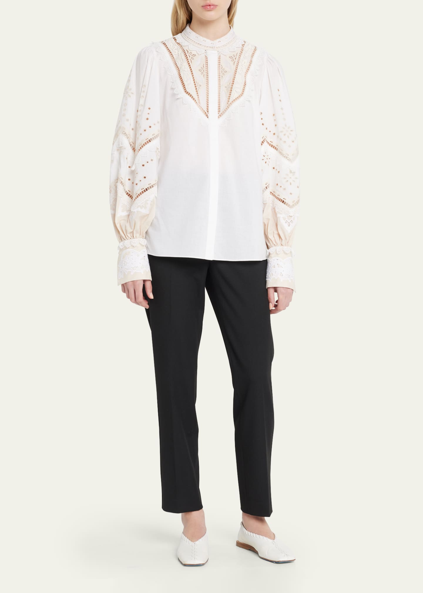 Kobi Halperin Skylar Embroidered Lace-Trim Cutout Blouse - Bergdorf Goodman