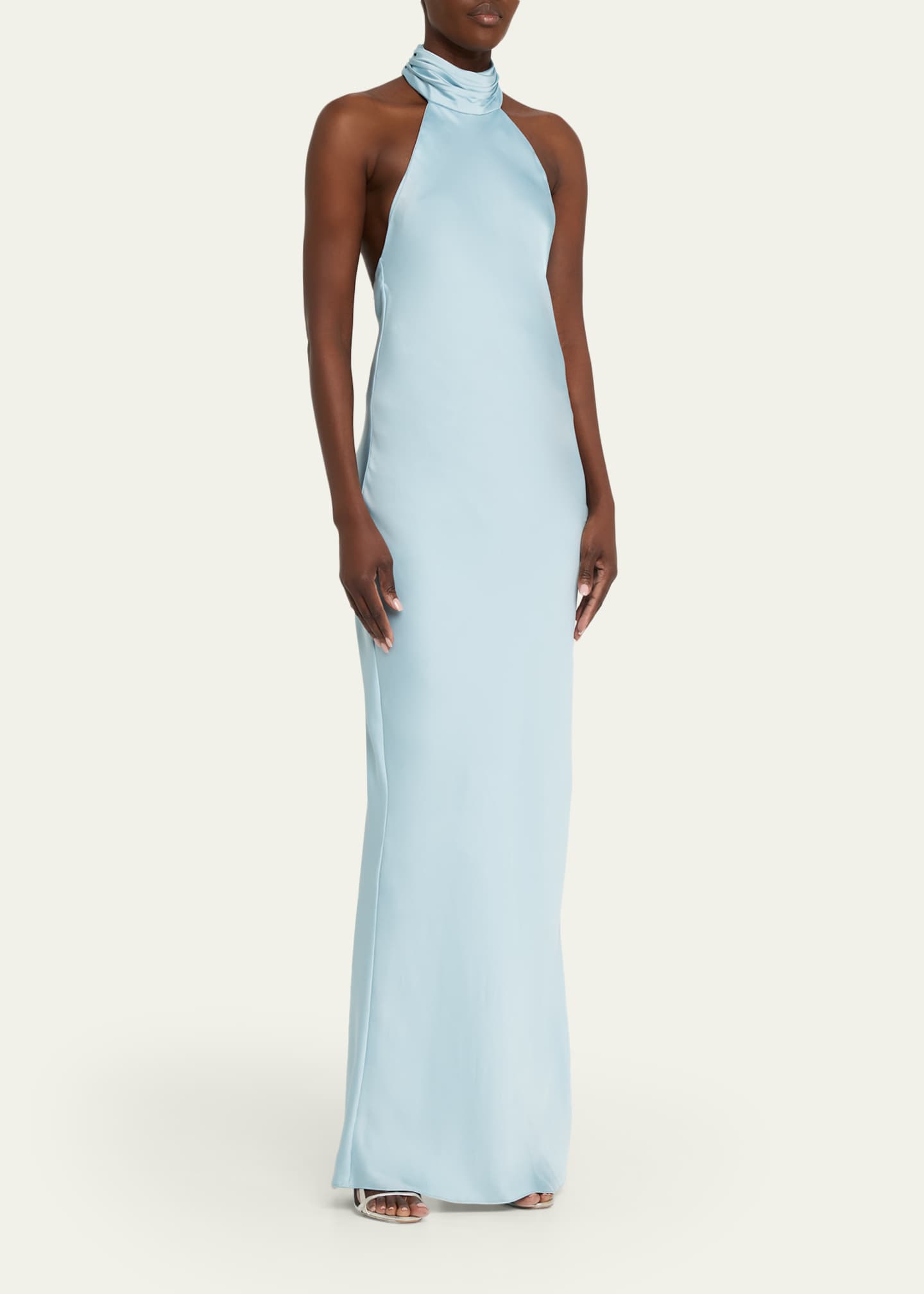 Ramy Brook Tatiana Low-Cut Halter Column Gown - Bergdorf Goodman