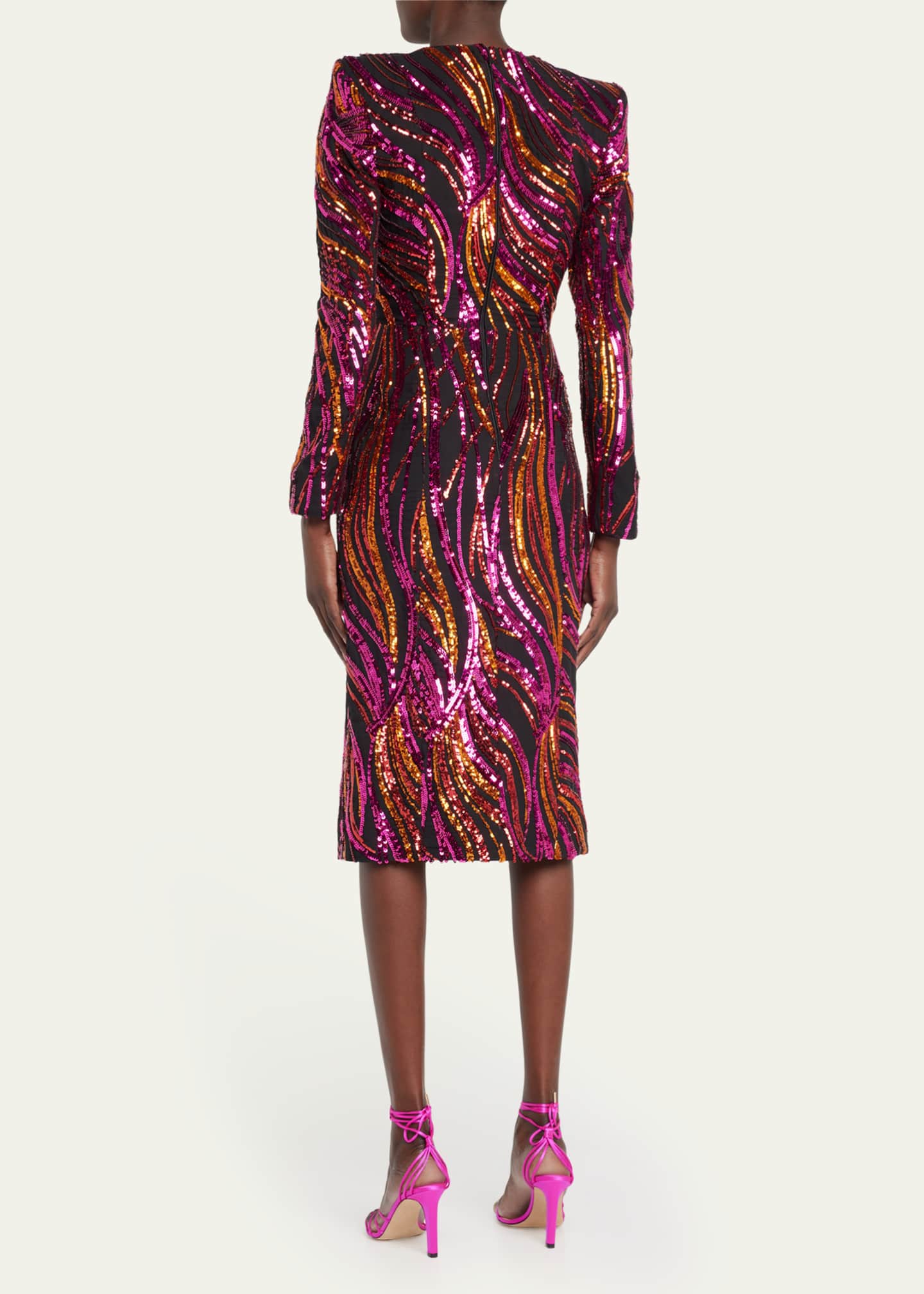 Halpern Sequin Midi Dress w/ High Shoulders - Bergdorf Goodman