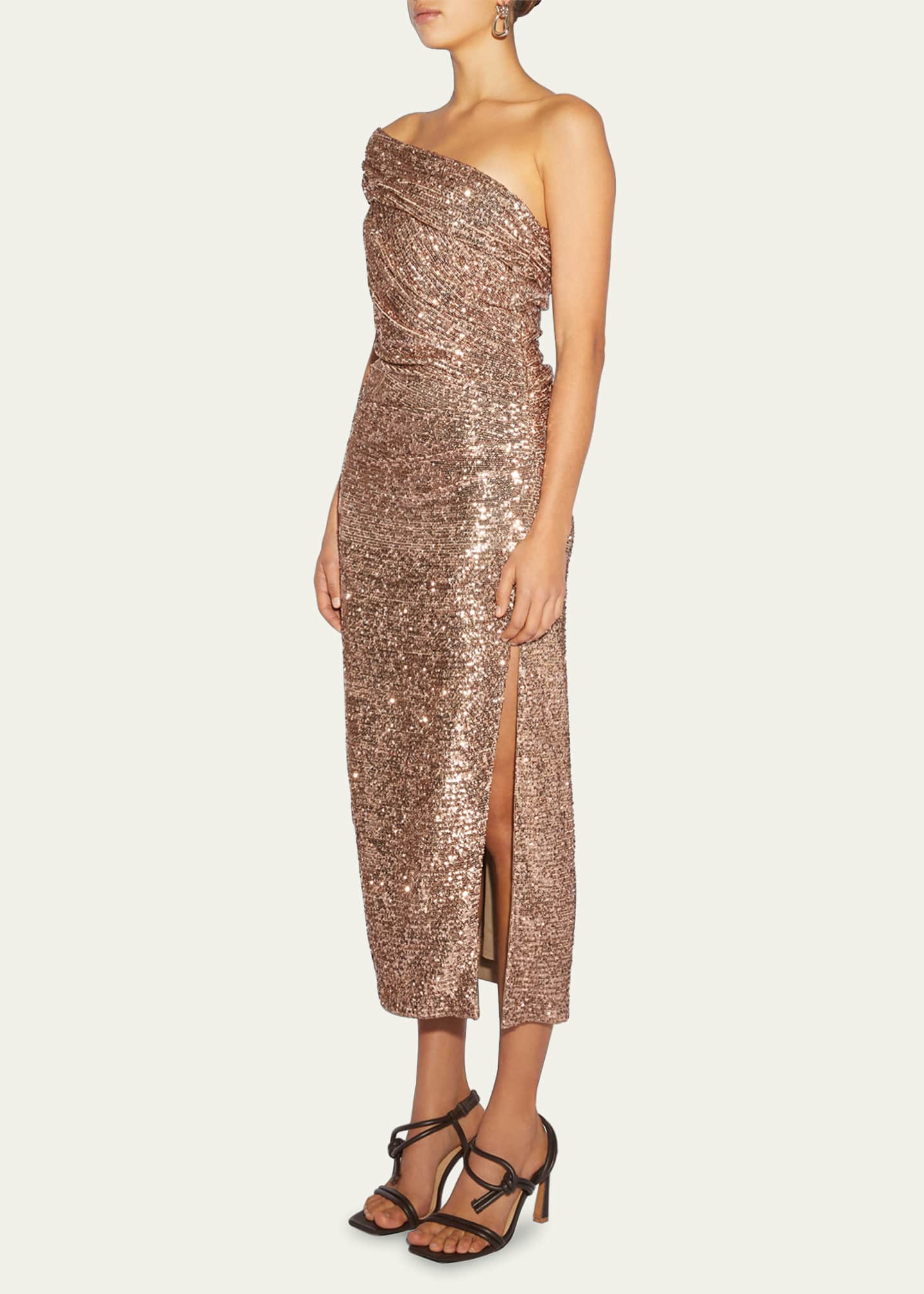 SIMKHAI Zay Hammered Sequin Draped Midi Dress - Bergdorf Goodman