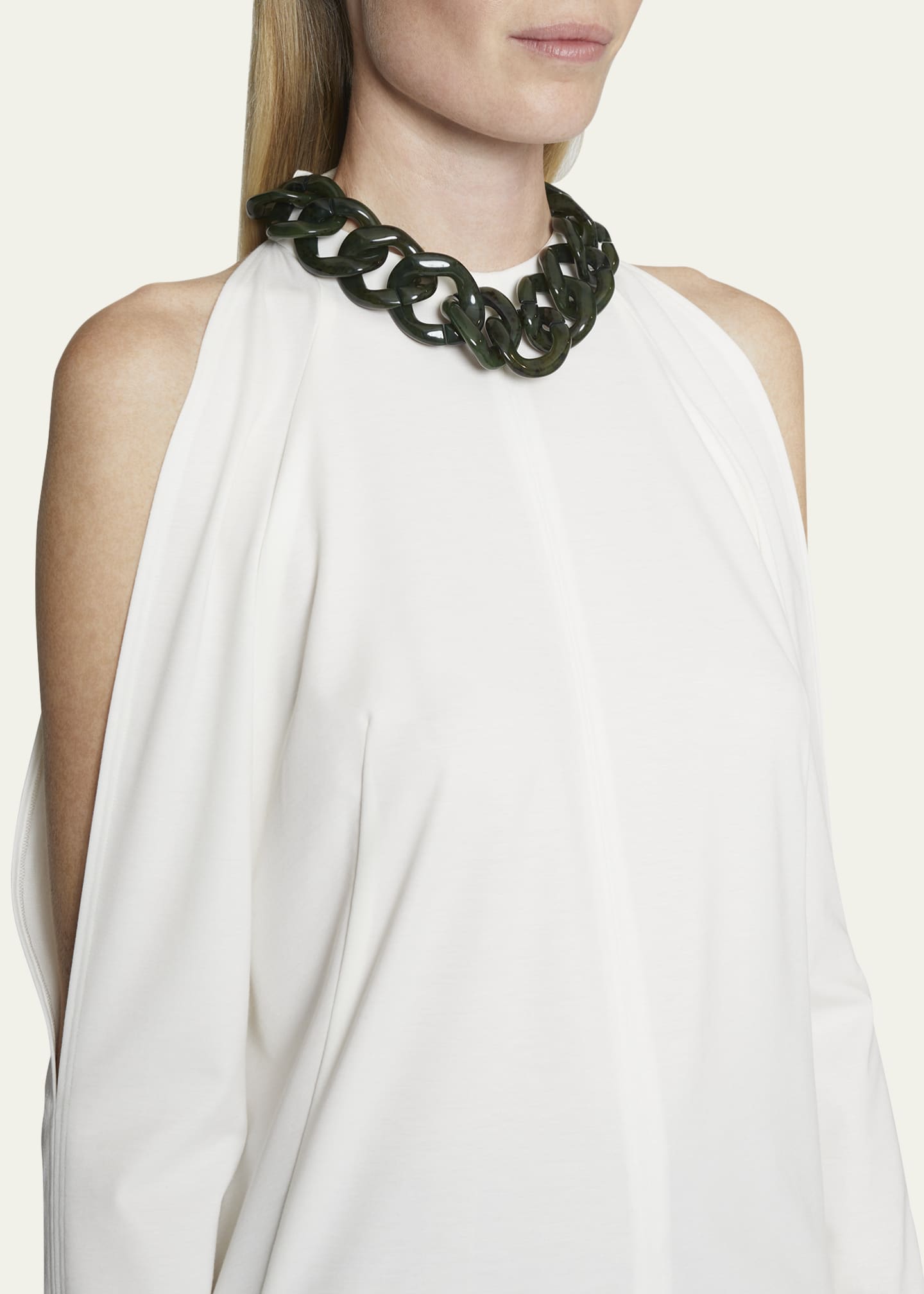 JW Anderson Chain Necklace Cold-Shoulder Pique Top - Bergdorf Goodman