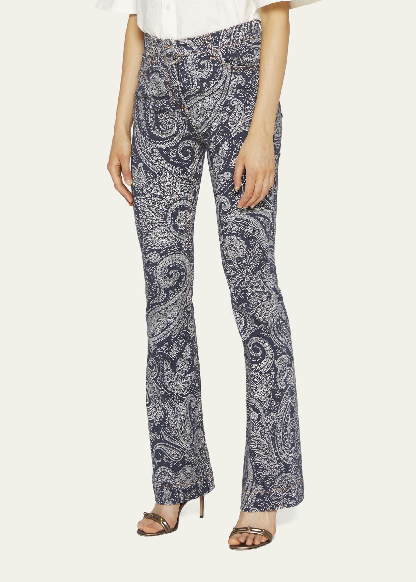 Etro Paisley Print Flared Denim Pants - Bergdorf Goodman