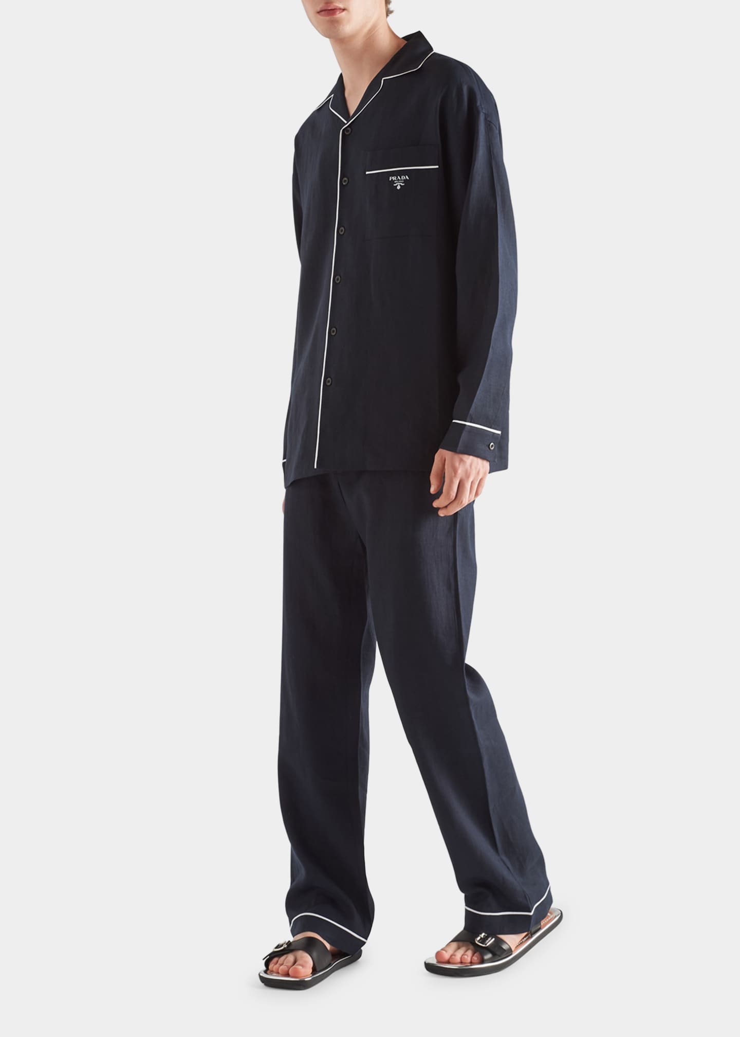 Prada Men's Piped Linen Pajama Shirt - Bergdorf Goodman