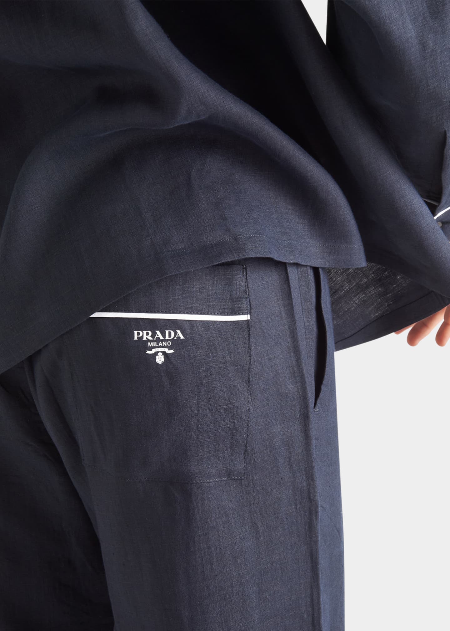 Prada Men's Piped Linen Pajama Pants - Bergdorf Goodman