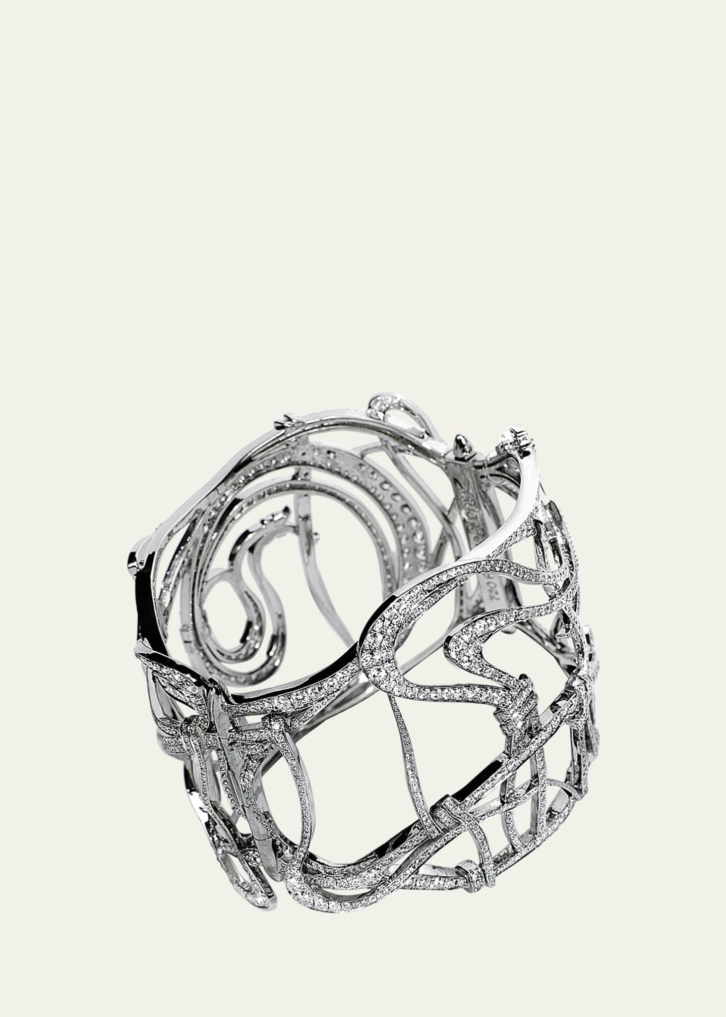 Paul Morelli 18K White Gold Art Nouveau Pave Diamond Cuff Bracelet ...