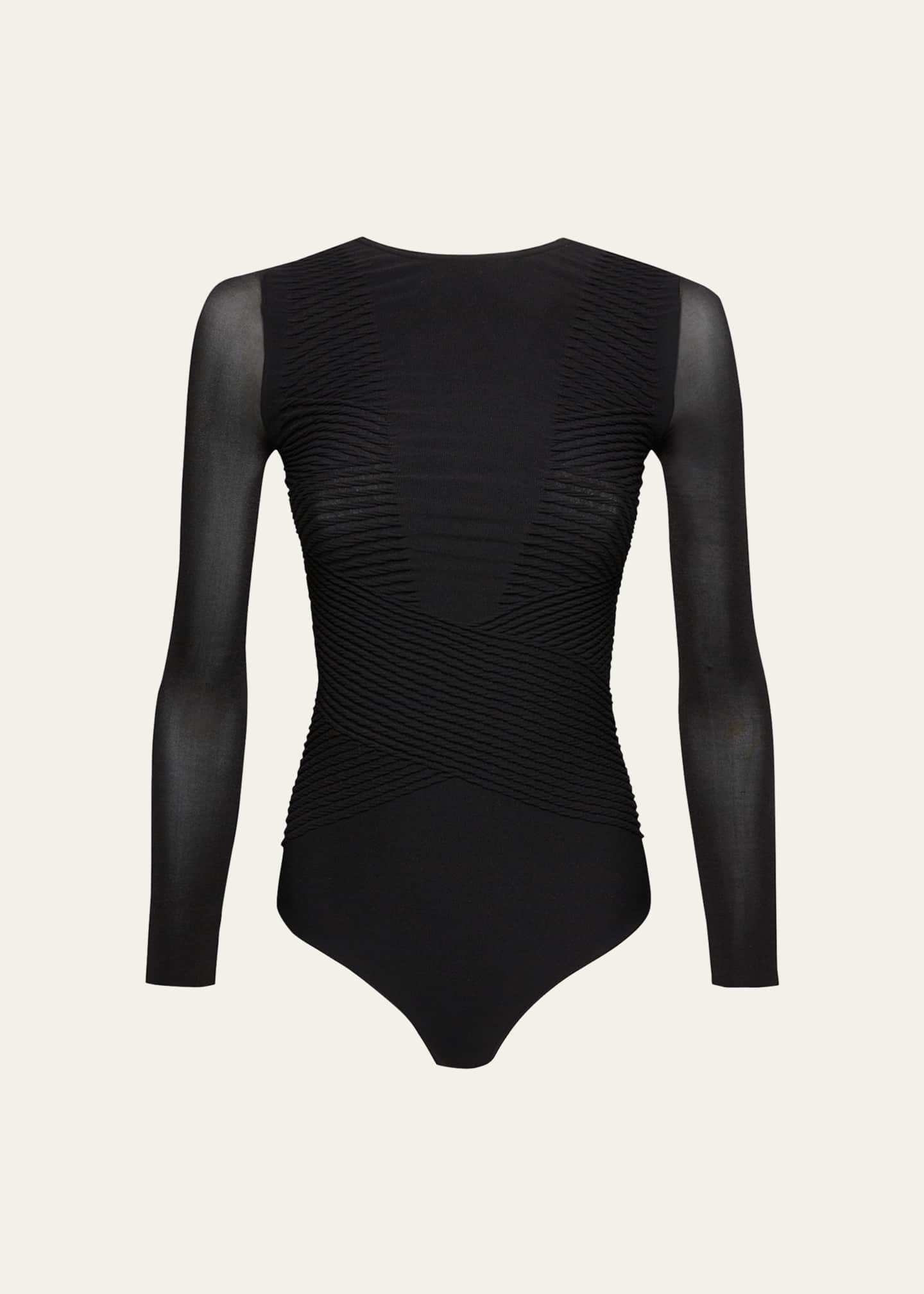 Wolford Pleated Shaping Sheer-Sleeve Bodysuit - Bergdorf Goodman