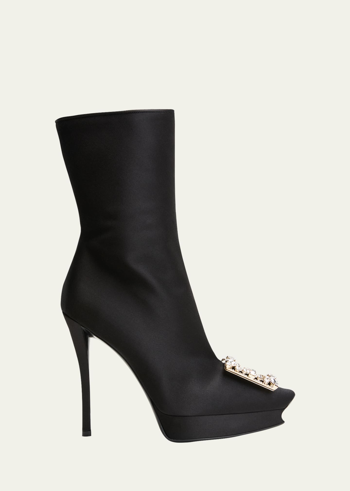 Roger Vivier Satin Strass Buckle Platform Ankle Boots - Bergdorf Goodman