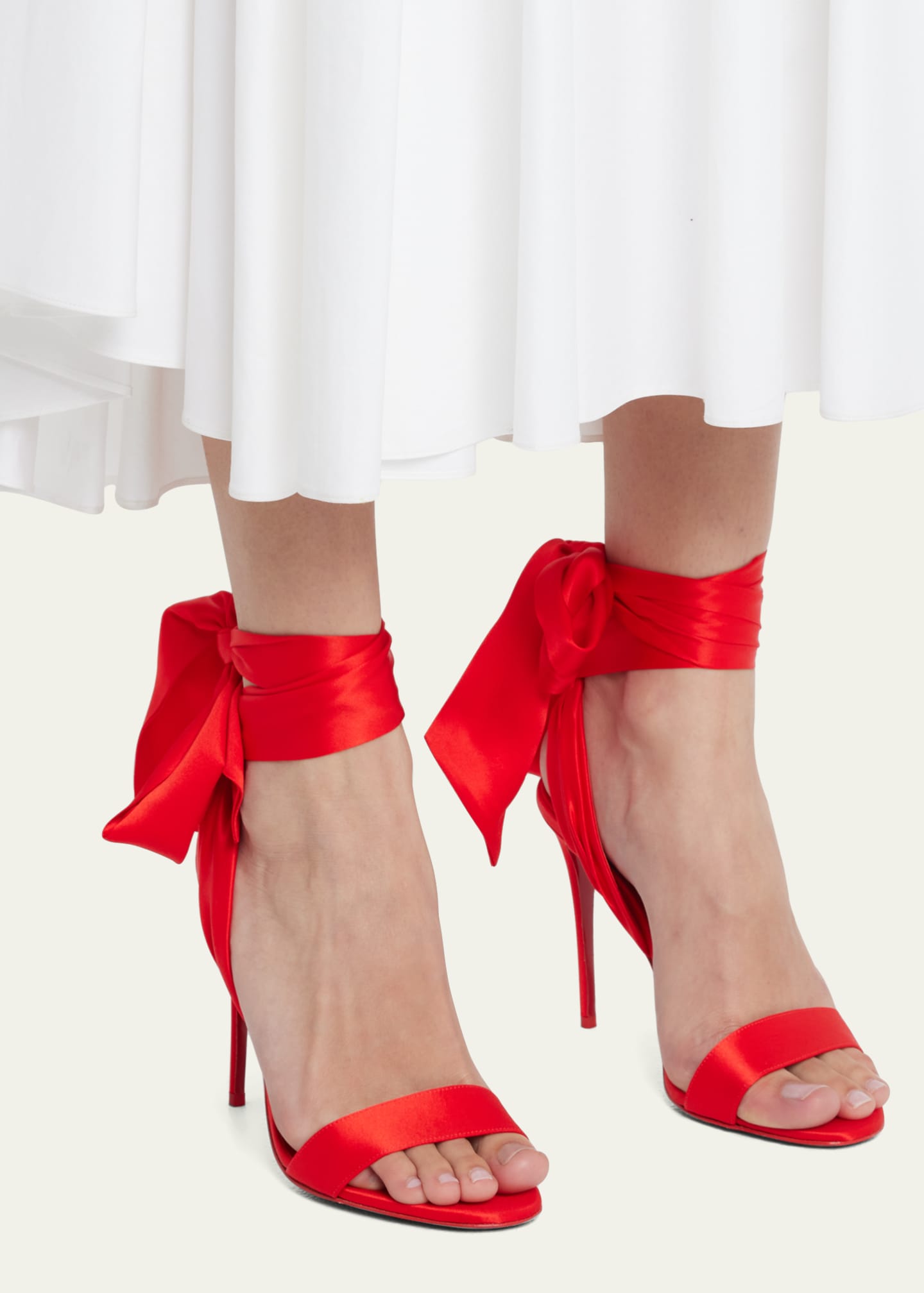 Christian Louboutin Red Sole Ribbon Ankle-Wrap Stiletto Sandals ...