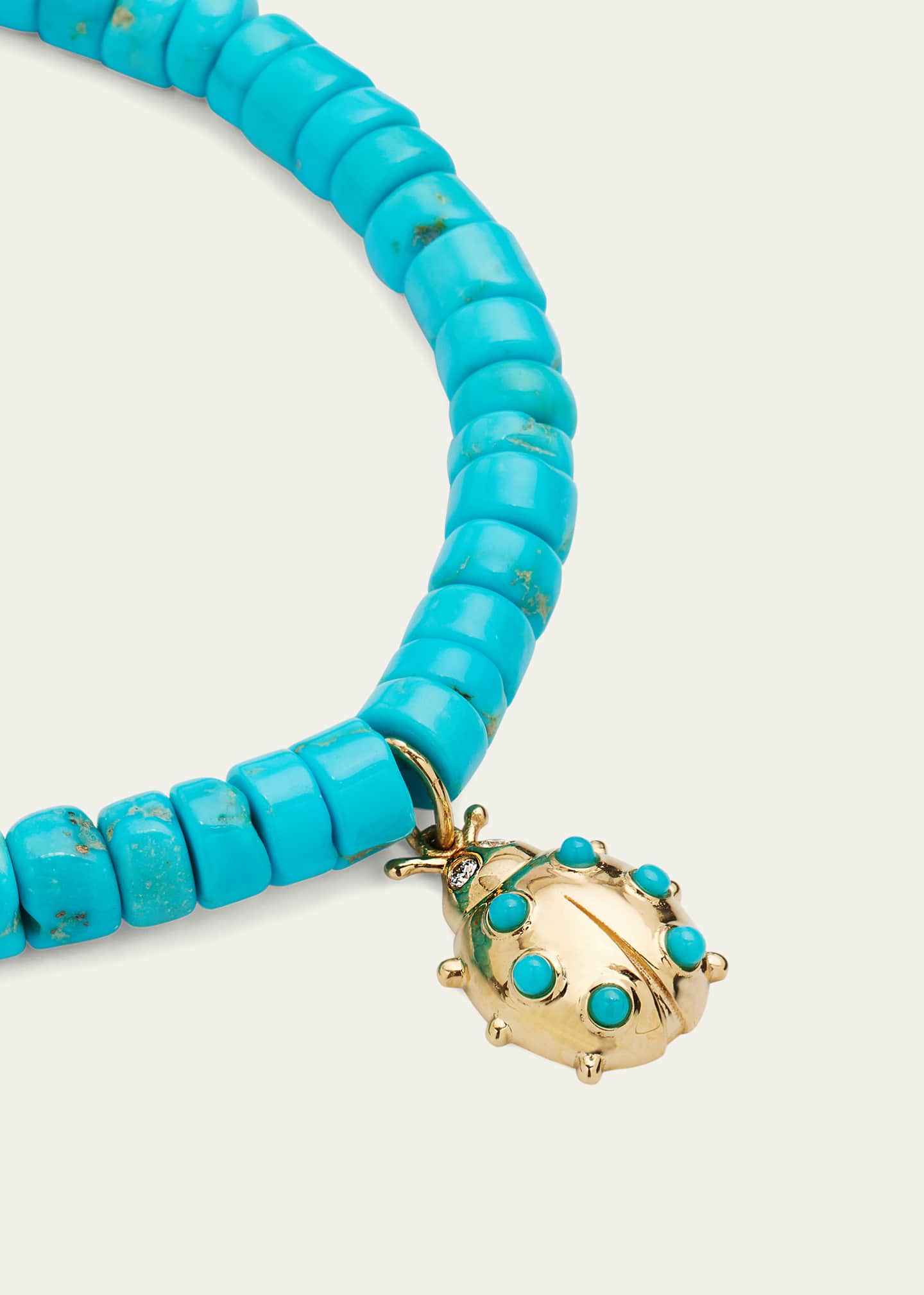 Sydney Evan Small Ladybug Charm on Turquoise Heishi Bead Bracelet ...