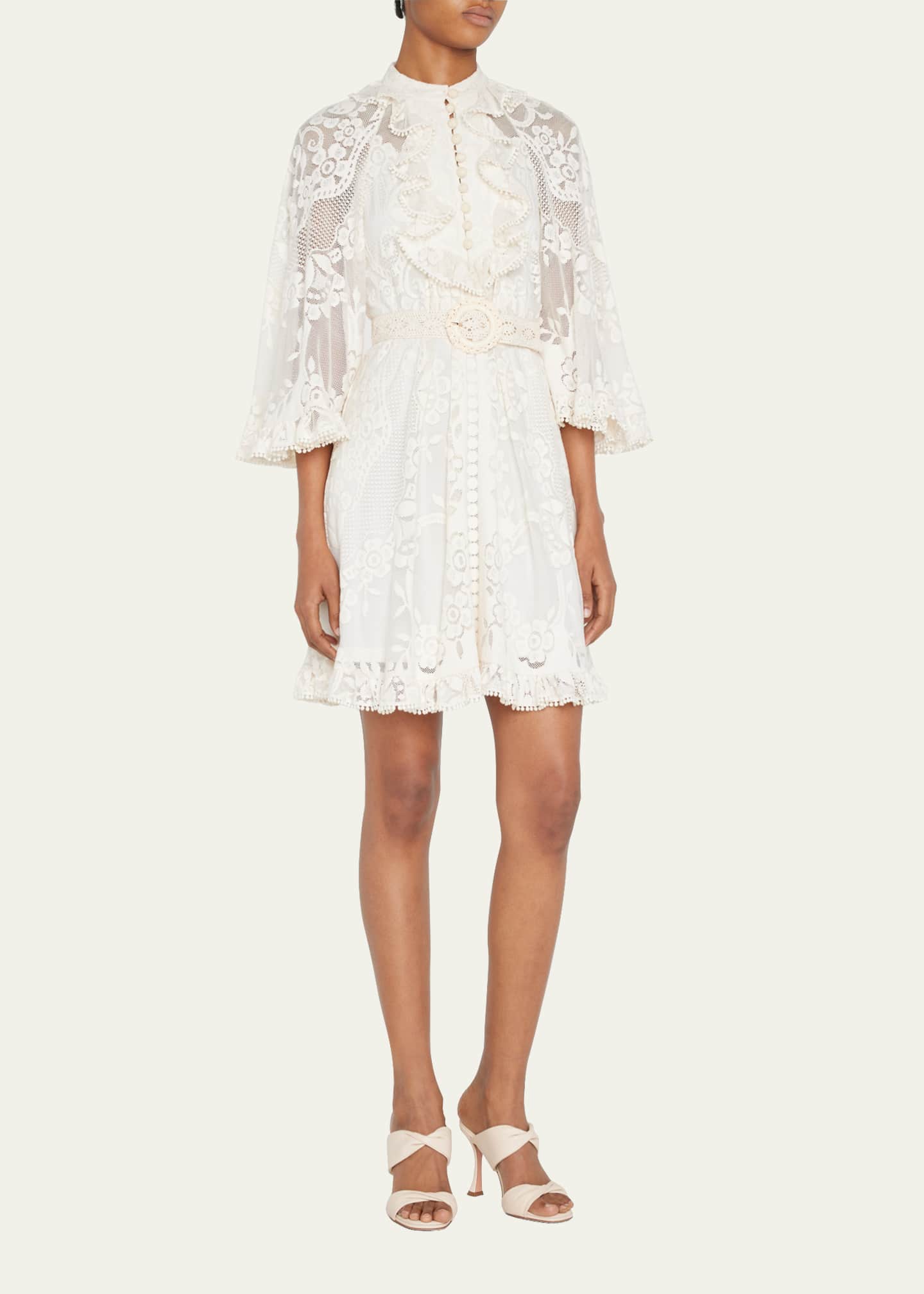 Zimmermann Tiggy Belted Lace Ruffle Mini Dress - Bergdorf Goodman