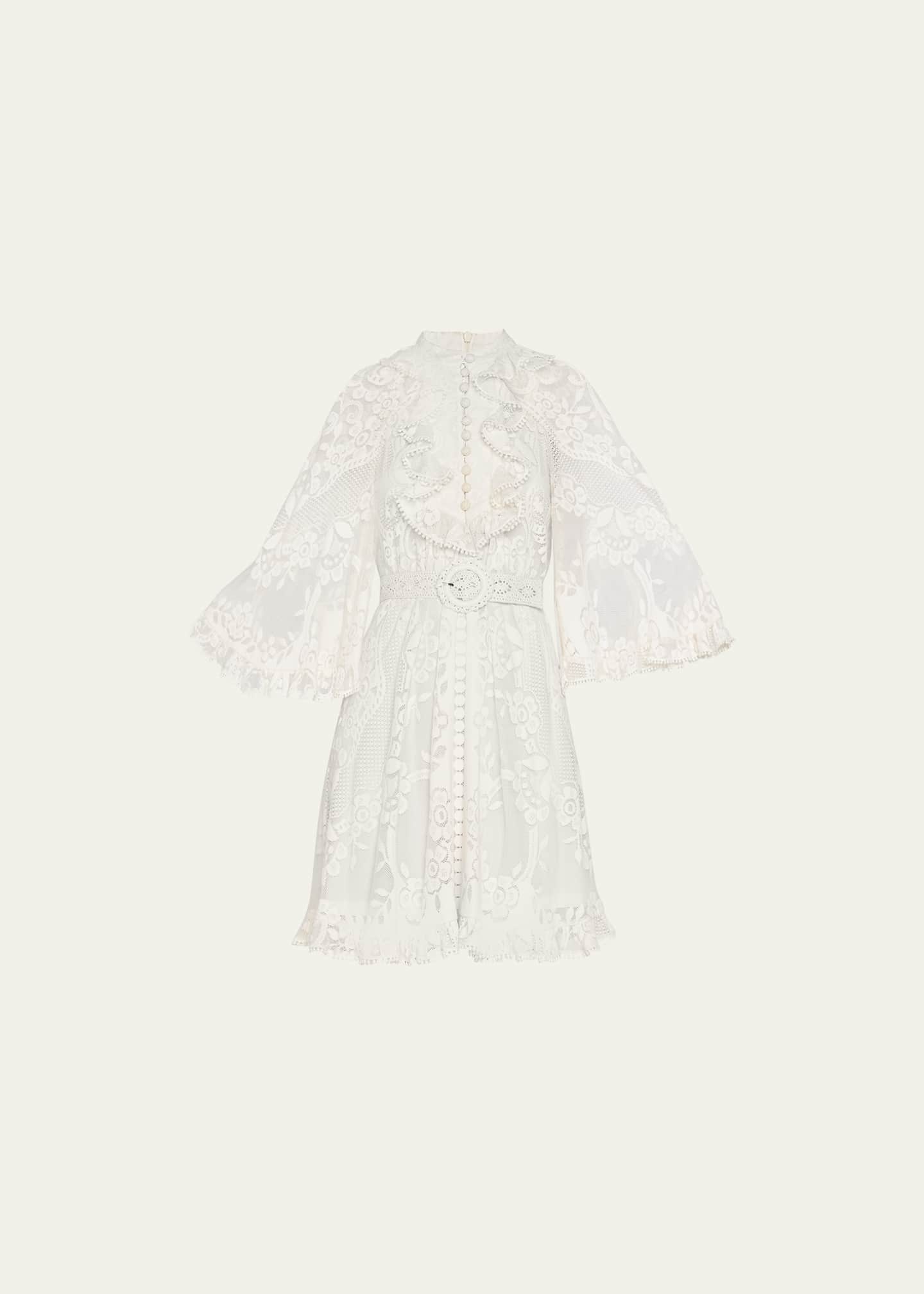 Zimmermann Tiggy Belted Lace Ruffle Mini Dress - Bergdorf Goodman