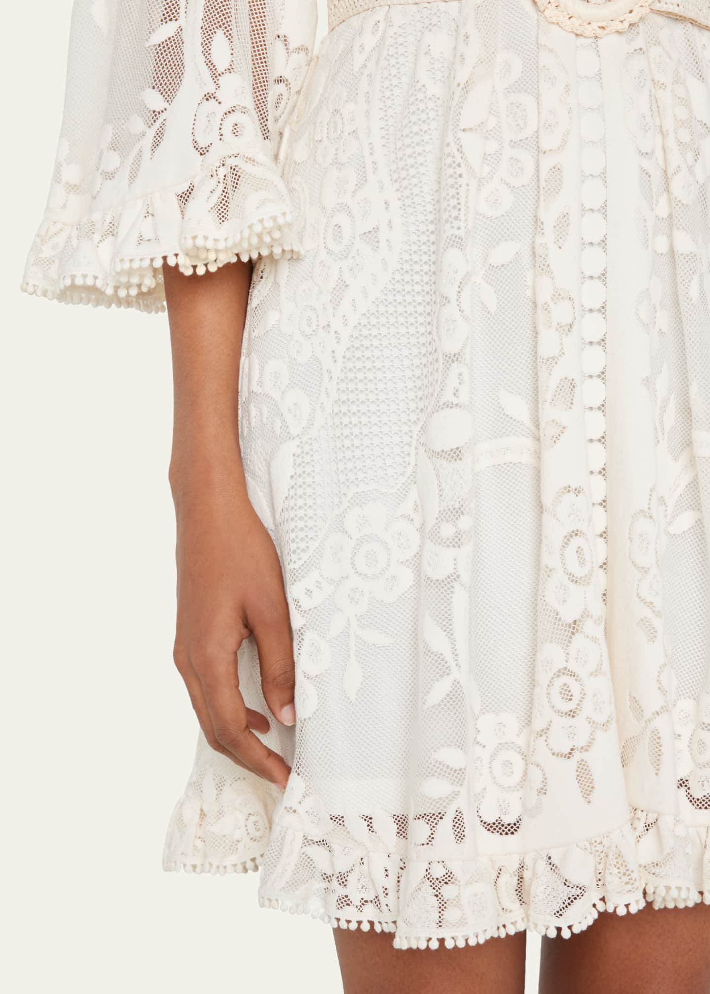 Zimmermann Tiggy Belted Lace Ruffle Mini Dress - Bergdorf Goodman