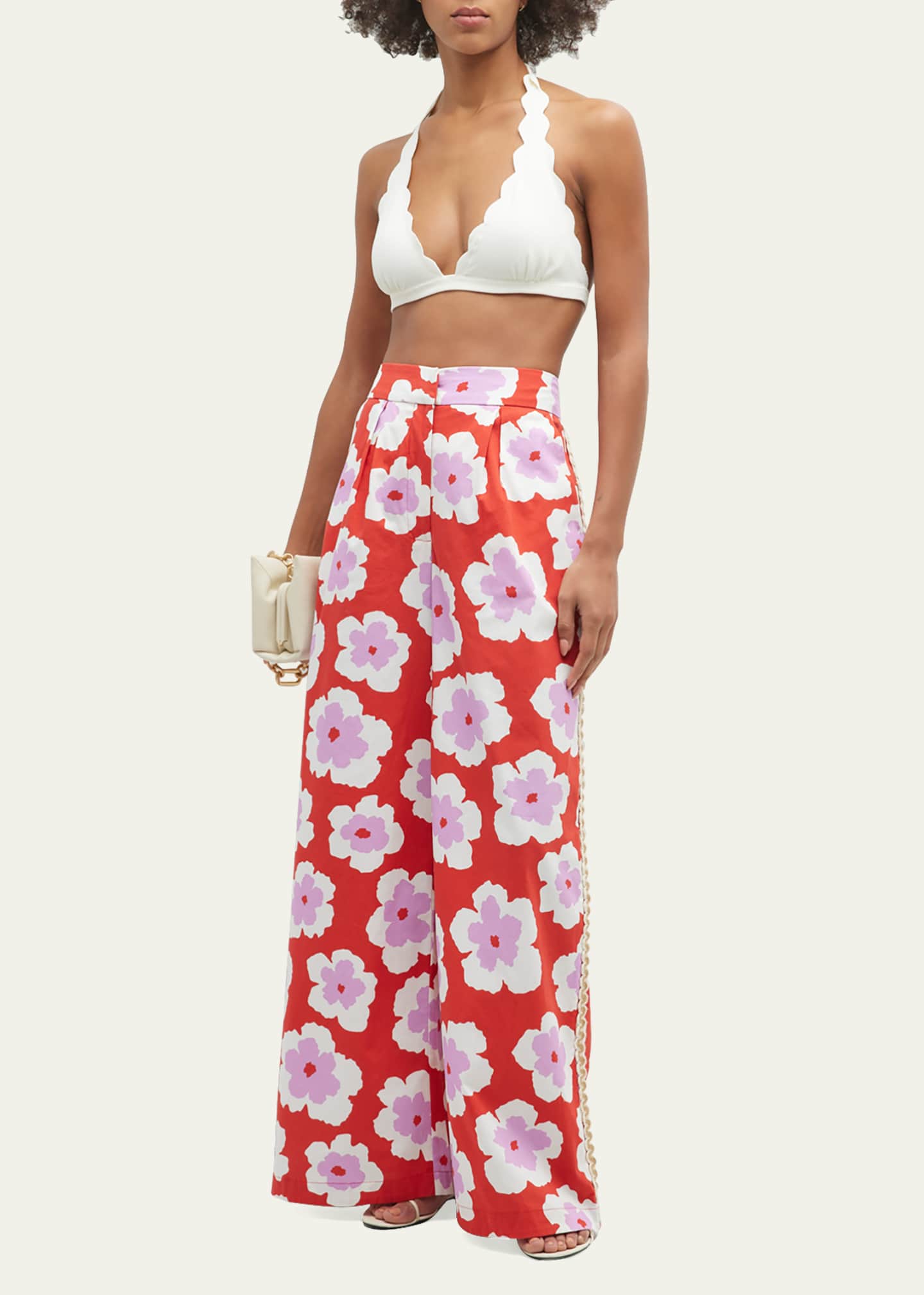 PatBO Windflower Jute-Trim Wide-Leg Pants - Bergdorf Goodman