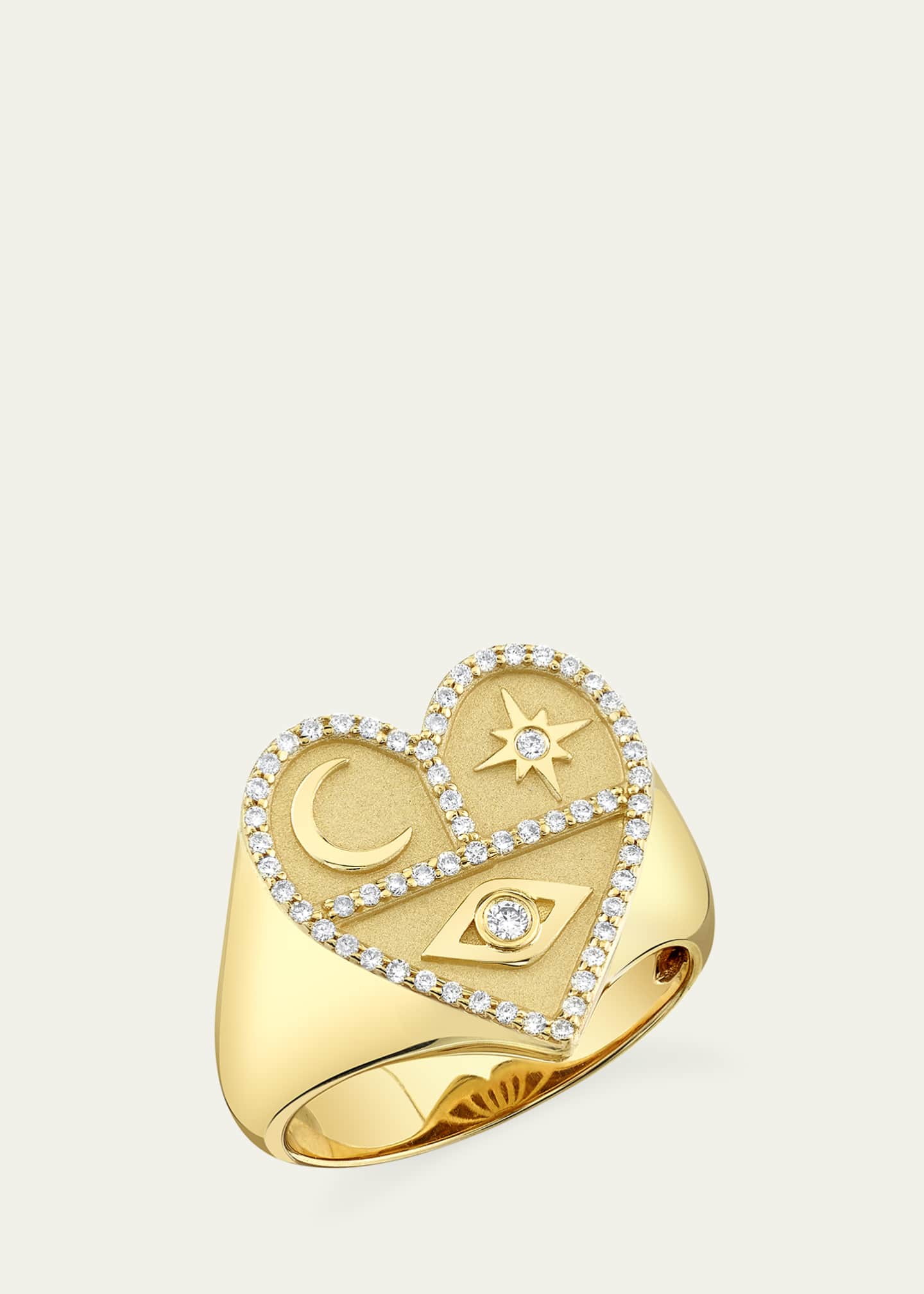 Sydney Evan 14K Yellow Gold Heart Icons Signet Ring with Diamonds ...