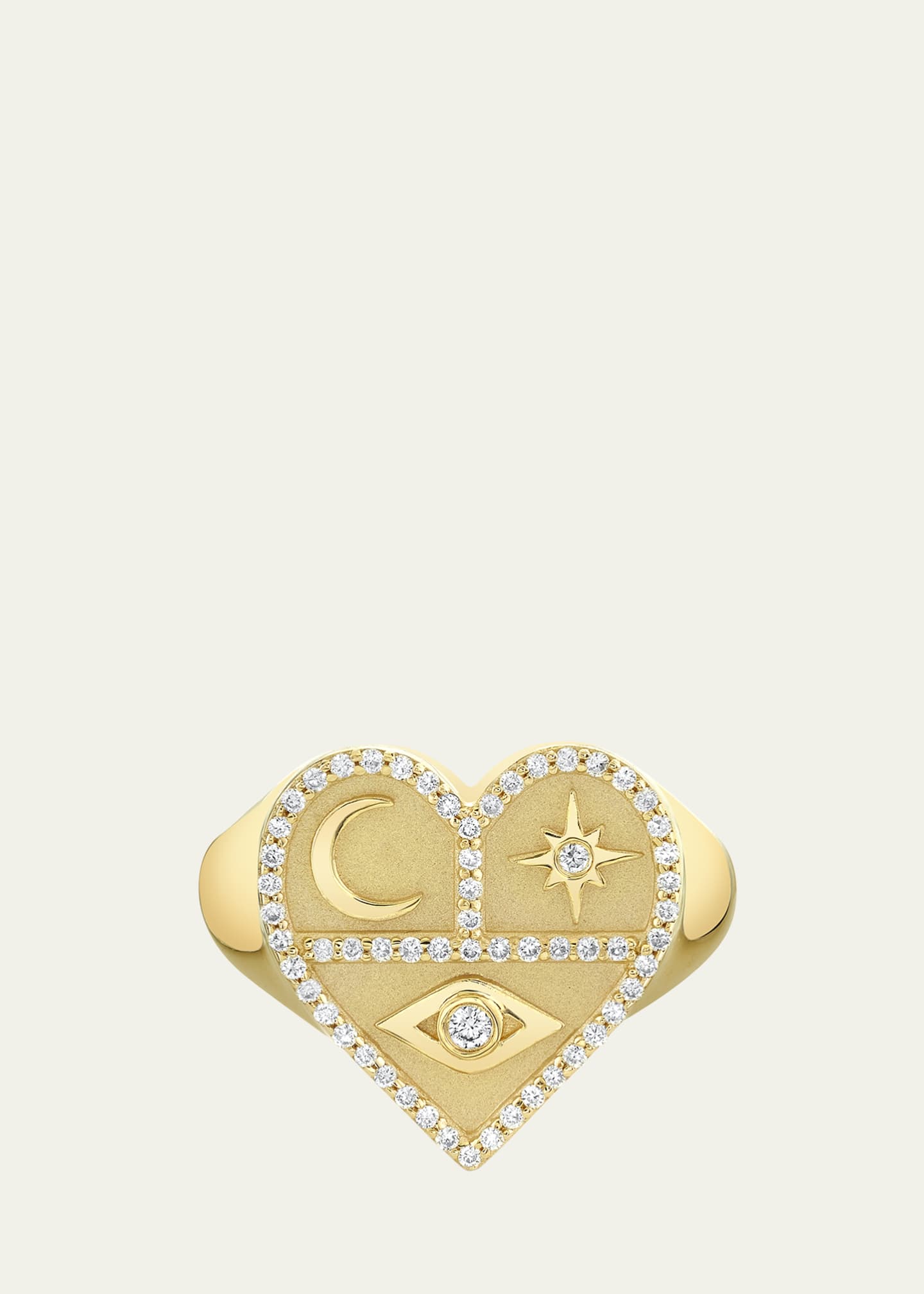 Sydney Evan 14K Yellow Gold Heart Icons Signet Ring with Diamonds ...