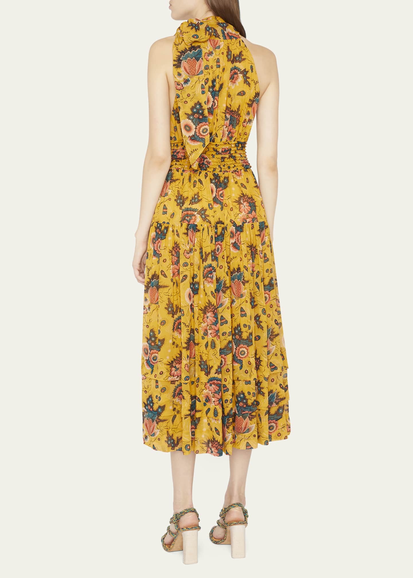 Ulla Johnson Maya Neck-Tie Midi Floral Silk Dress - Bergdorf Goodman