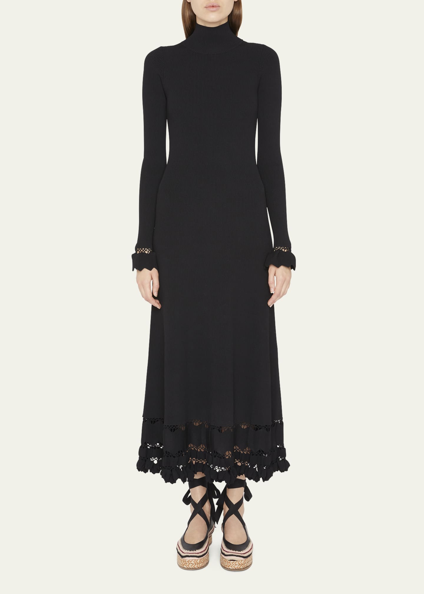 Ulla Johnson Nellie Ribbed Midi Lace Sweater Dress - Bergdorf Goodman