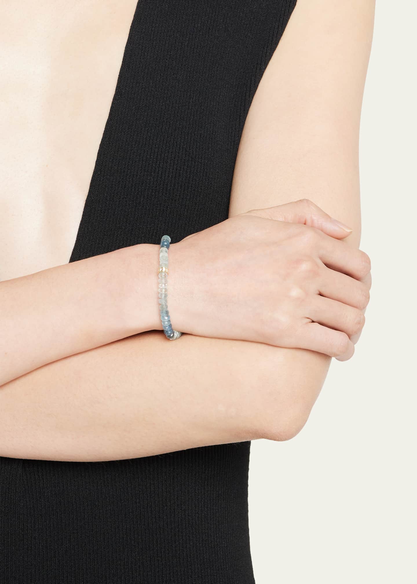 Sydney Evan 14K Gold 6mm Diamond Rondelle on Aqua Faceted Rondelle Bead ...