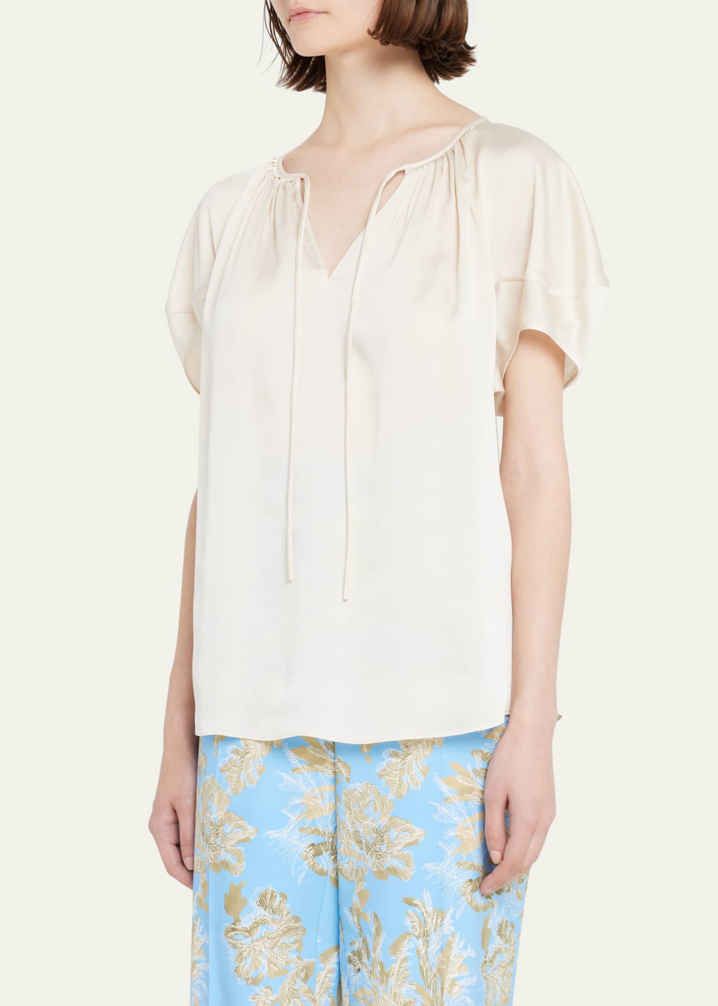 Lafayette 148 New York Pleated Puff-Sleeve Blouse - Bergdorf Goodman