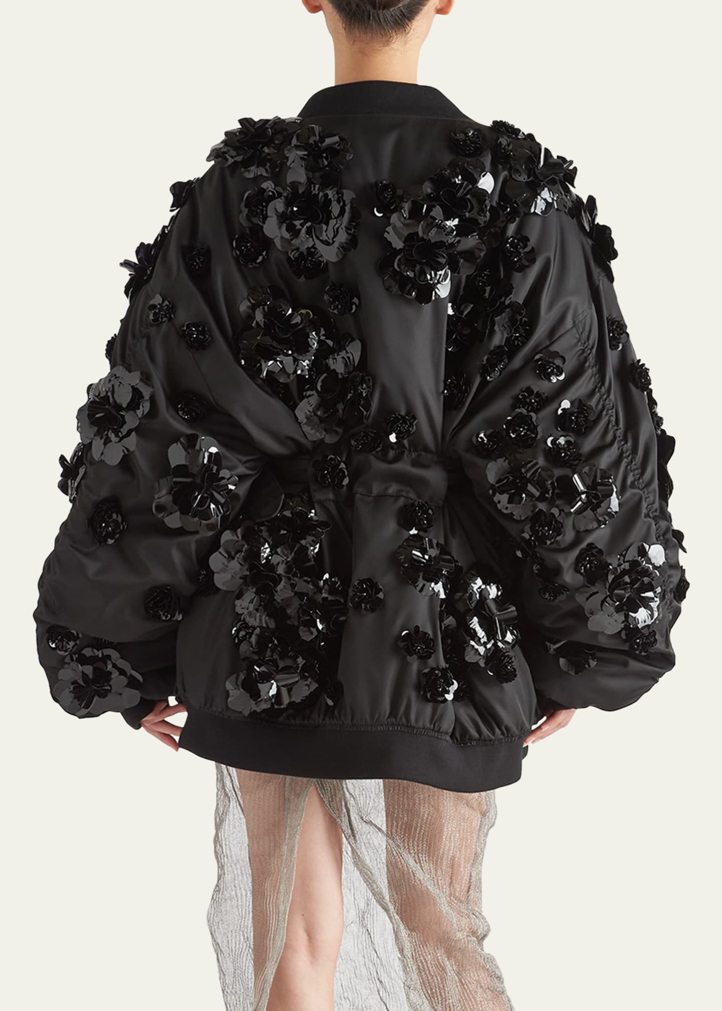Prada Floral Applique Re-Nylon Belted Bomber Jacket - Bergdorf Goodman