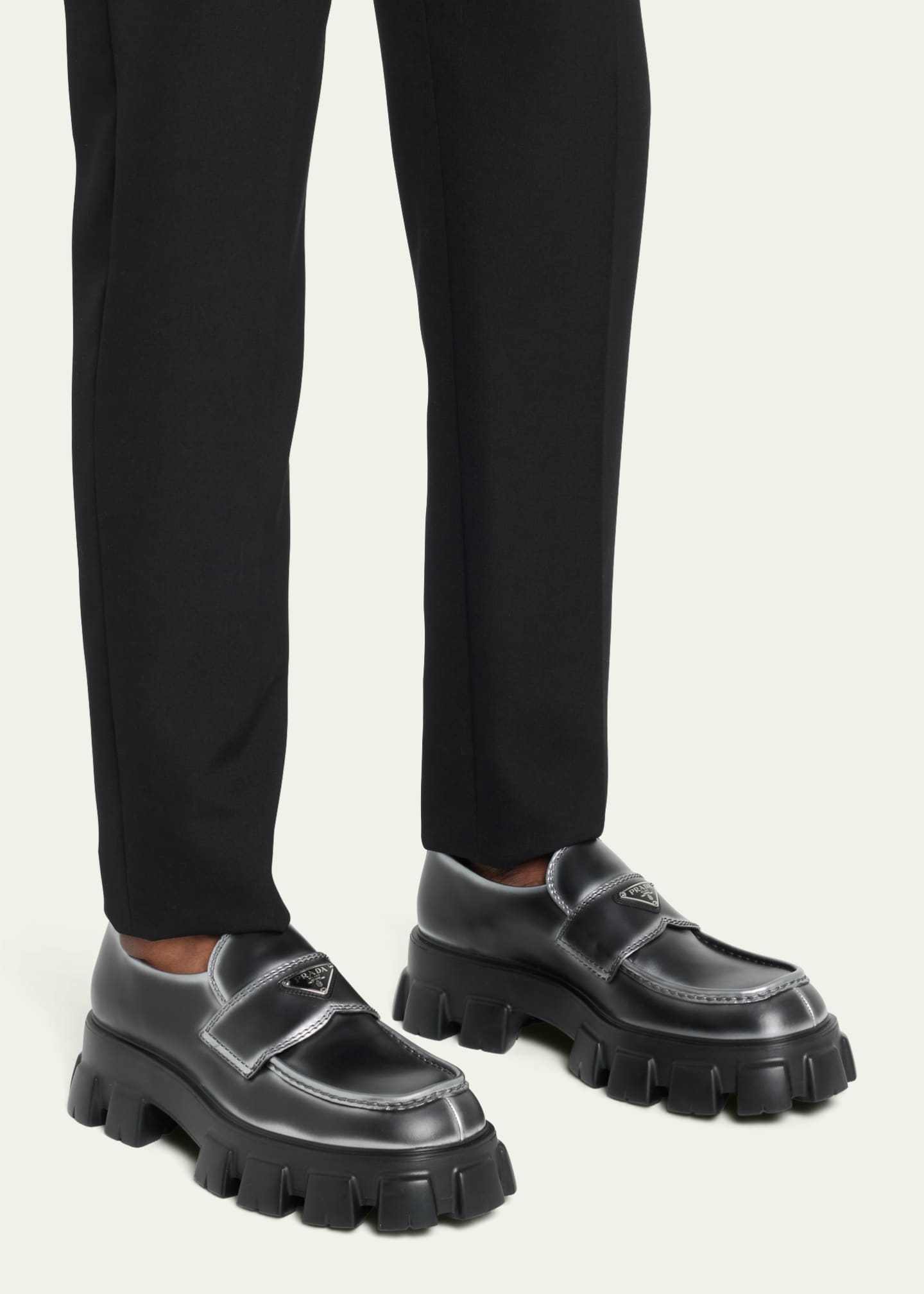 Prada Men's Monolith Rois Fumato Loafers - Bergdorf Goodman