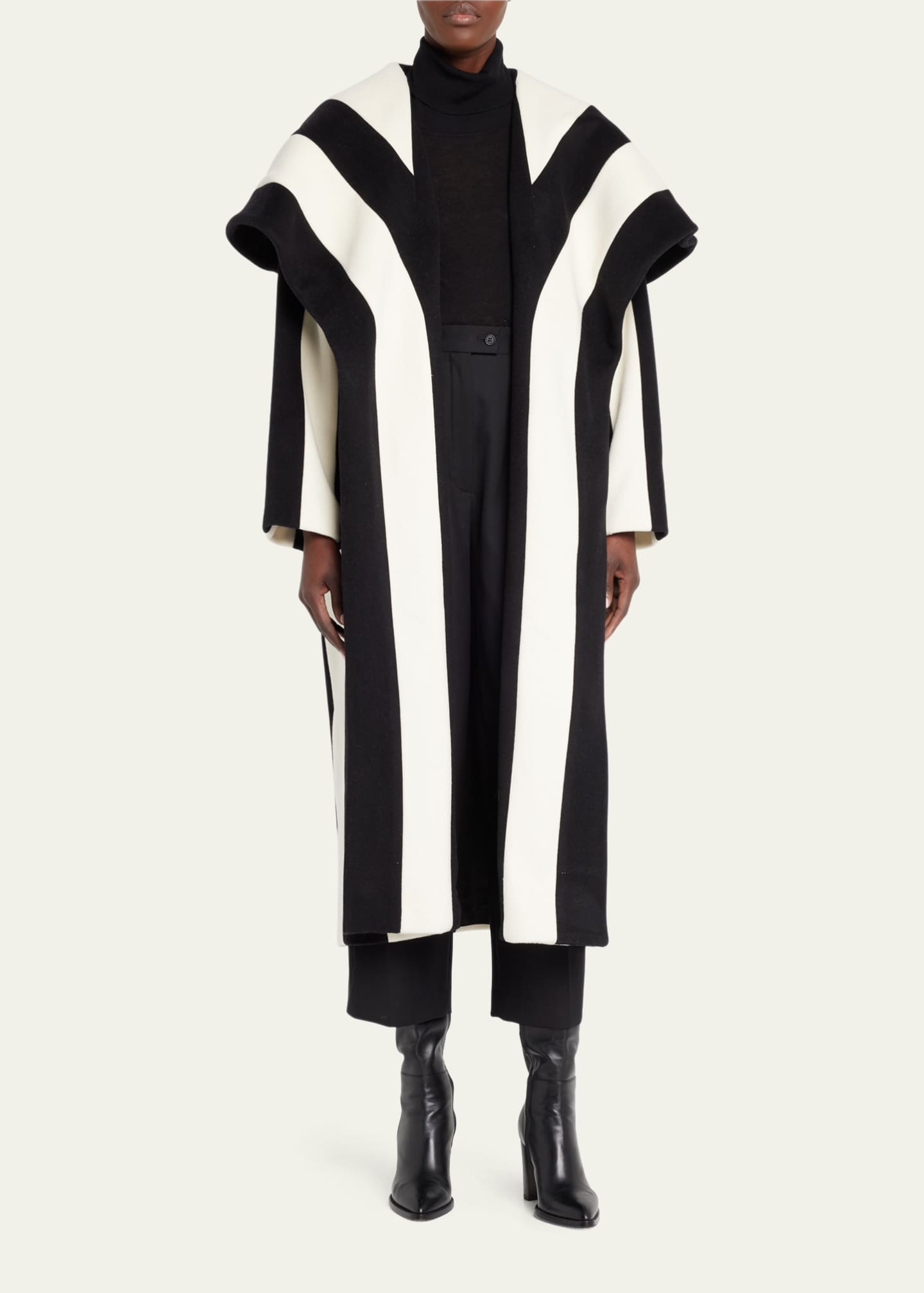 Sergio Hudson Stripe Shawl-Collar Drape Coat - Bergdorf Goodman