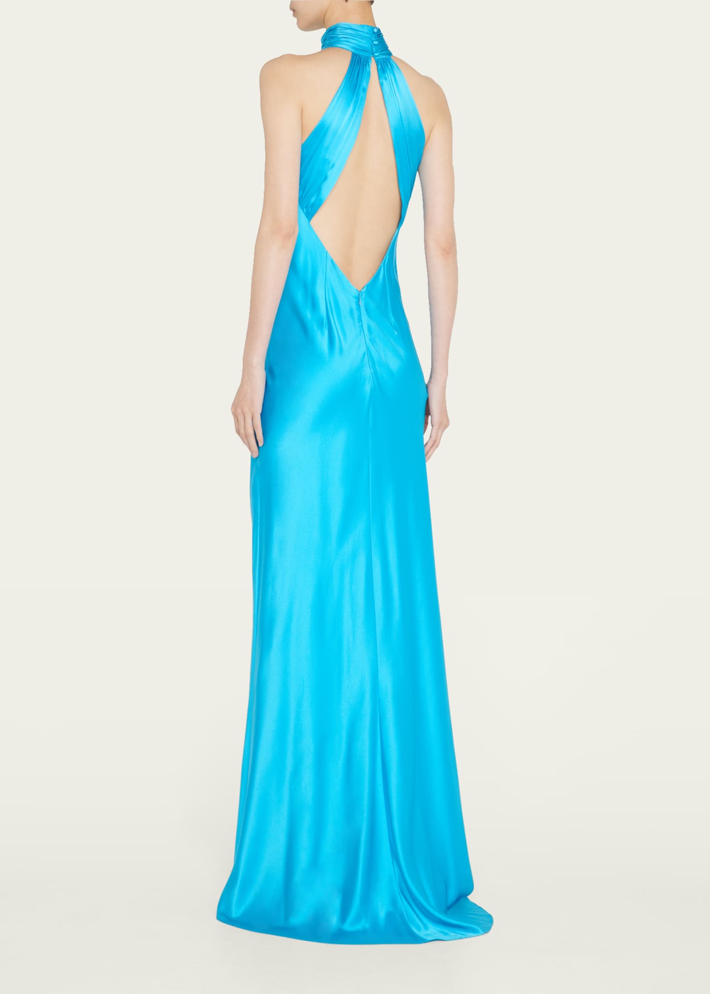 Cinq a Sept Reem Bias-Cut Draped-Back Halter Silk Gown - Bergdorf Goodman