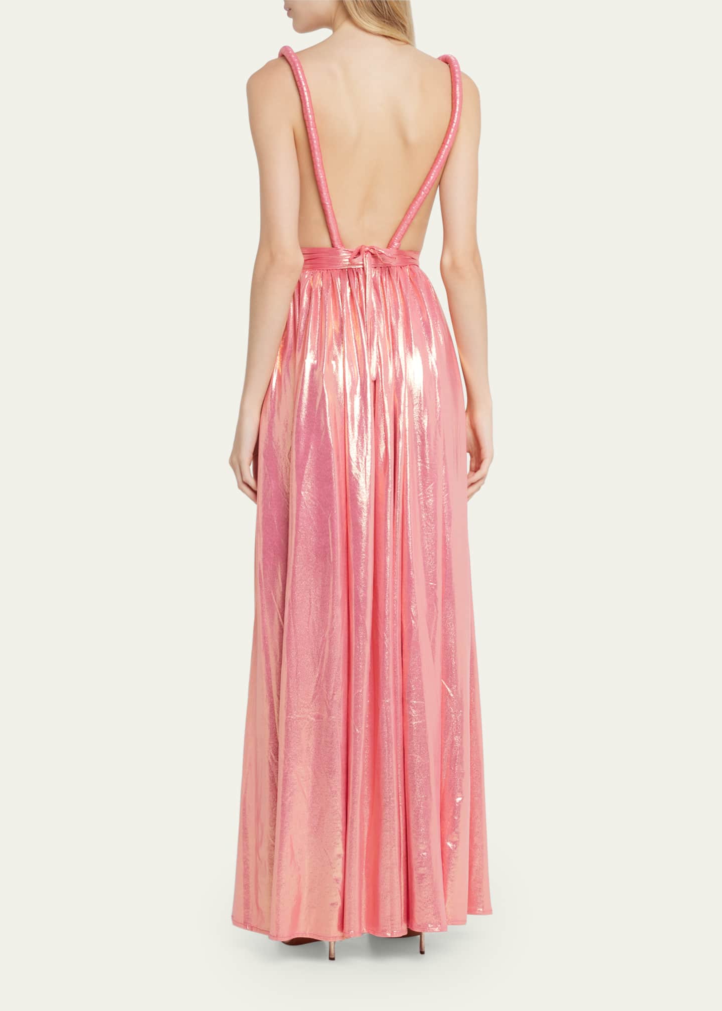 Bronx and Banco Goddess Metallic Deep V-Neck Gown - Bergdorf Goodman