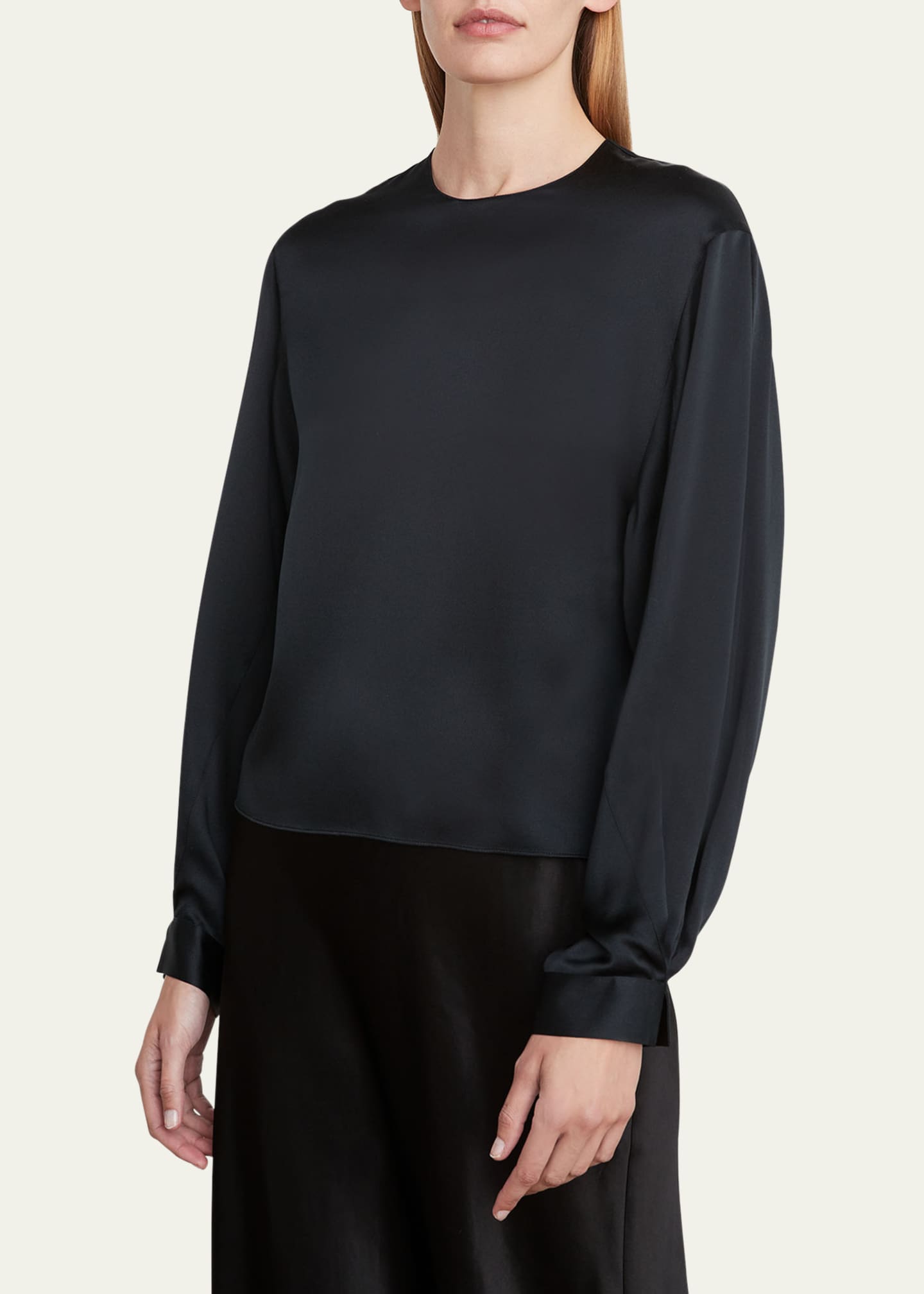 Vince Pleated-Cuff Crewneck Silk Blouse - Bergdorf Goodman