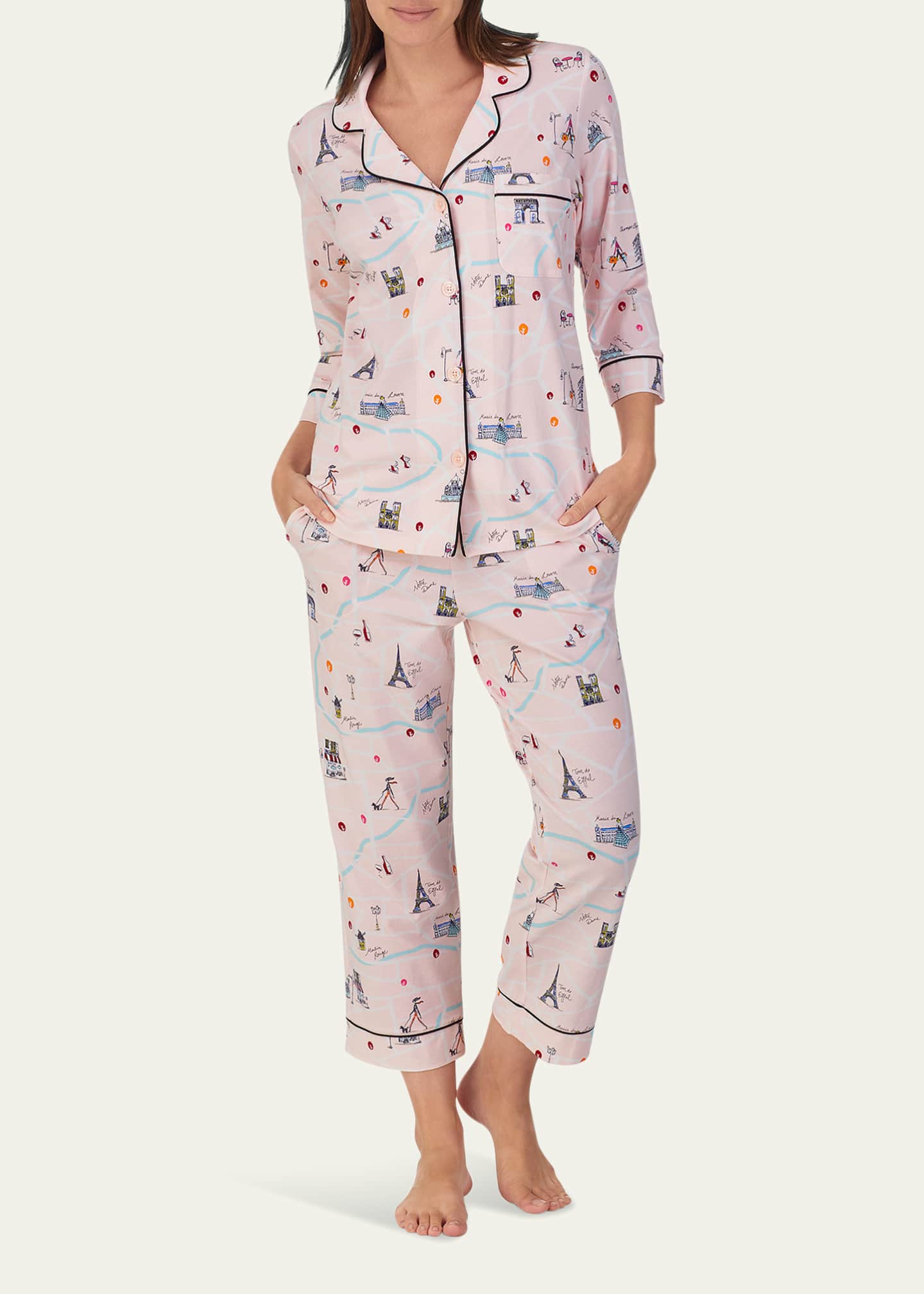 BedHead Pajamas Cropped Printed Poplin Pajama Set - Bergdorf Goodman