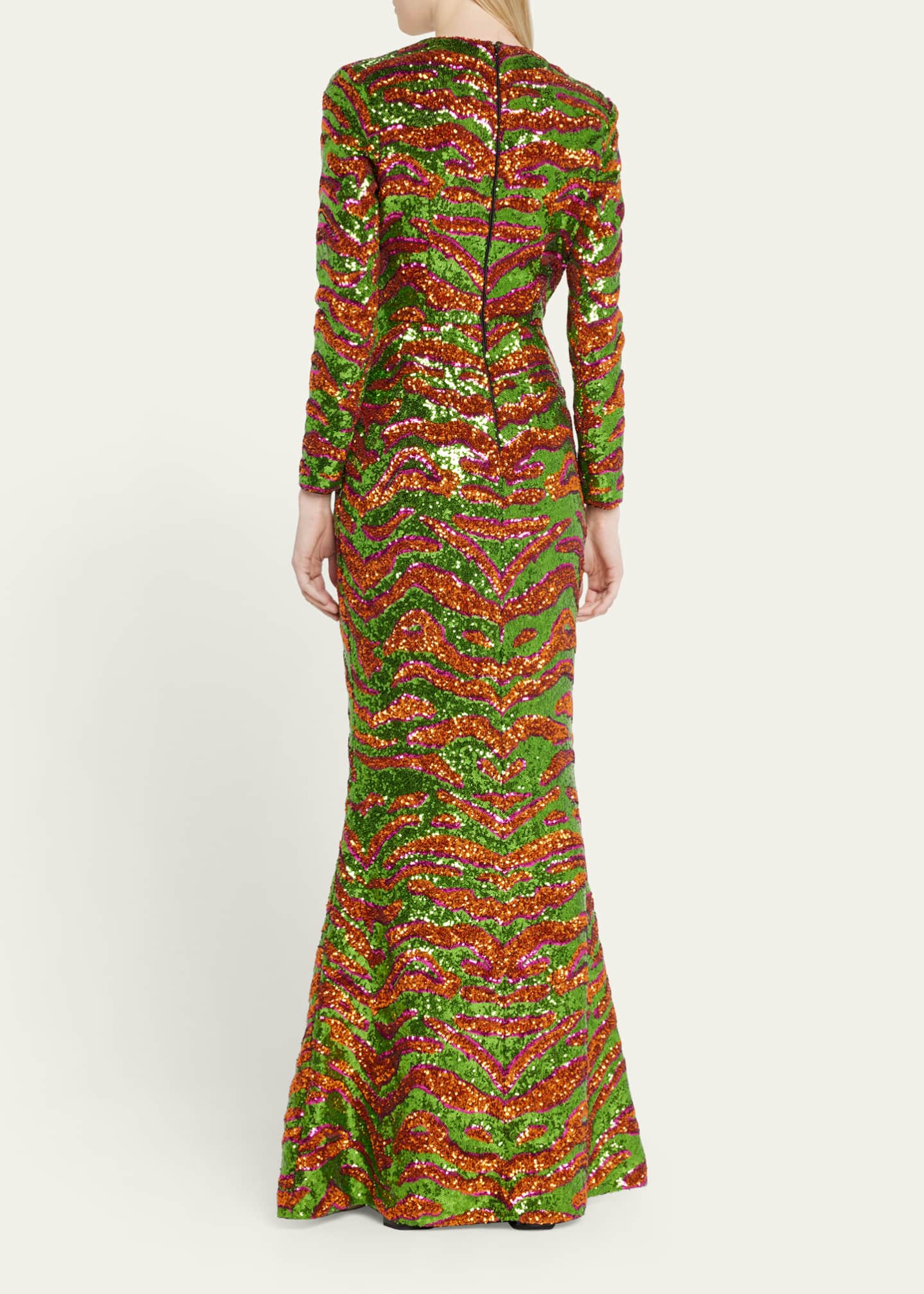 Halpern Sequin Zebra Print Gown w/ Tulle Trim - Bergdorf Goodman