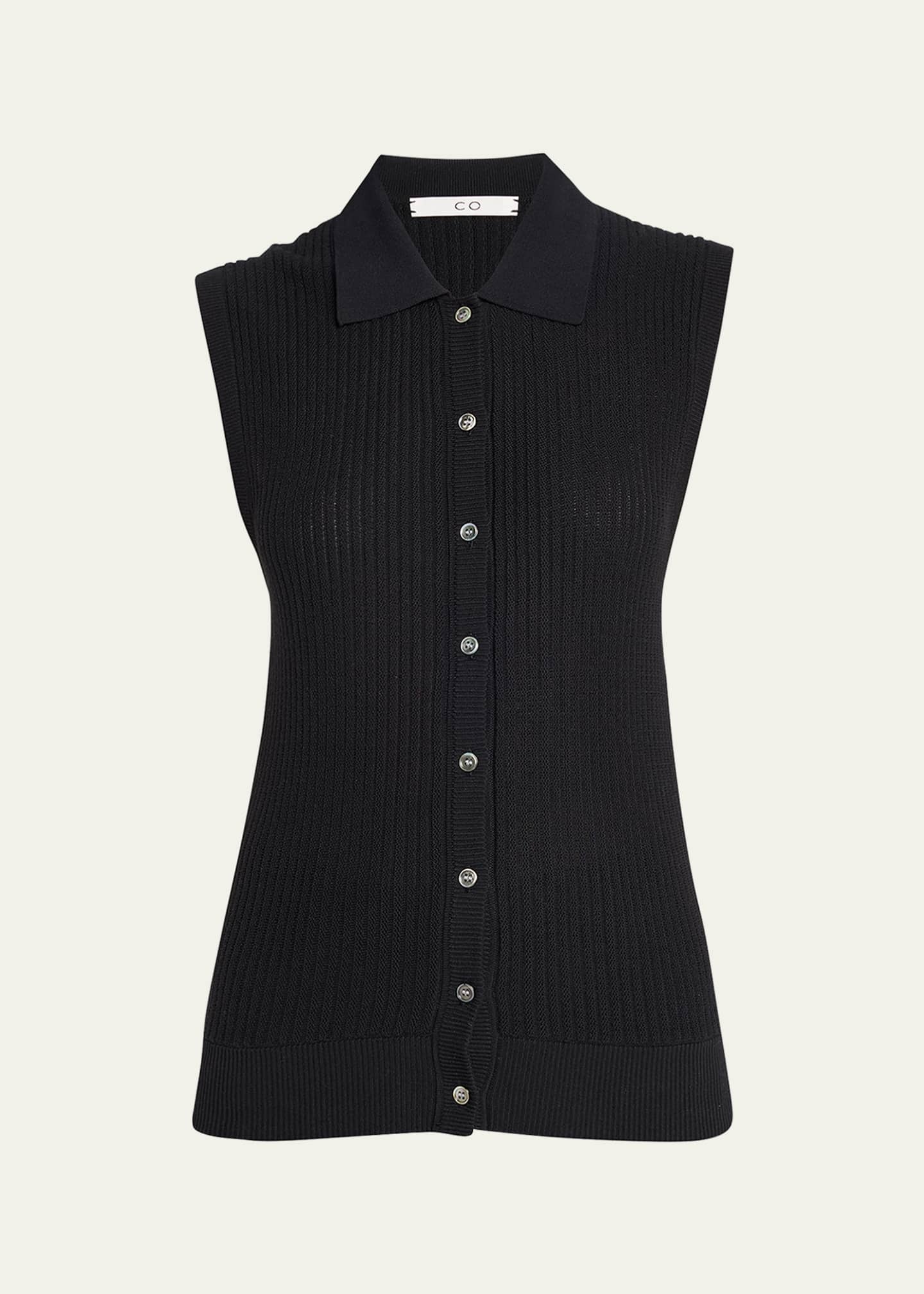 Co Collared Silk Rib Sweater Vest - Bergdorf Goodman