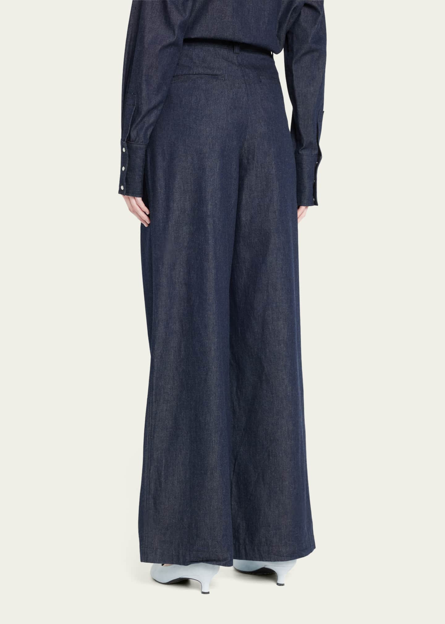 Co Pleated Wide-Leg Chambray Pants - Bergdorf Goodman
